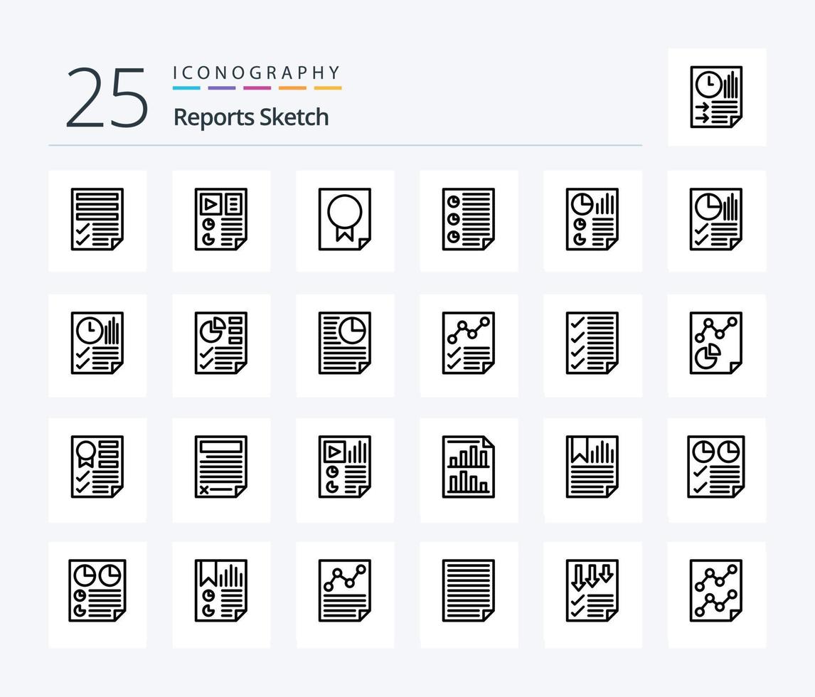 Reports Sketch 25 Line Icon Pack Including Four Data Report Report