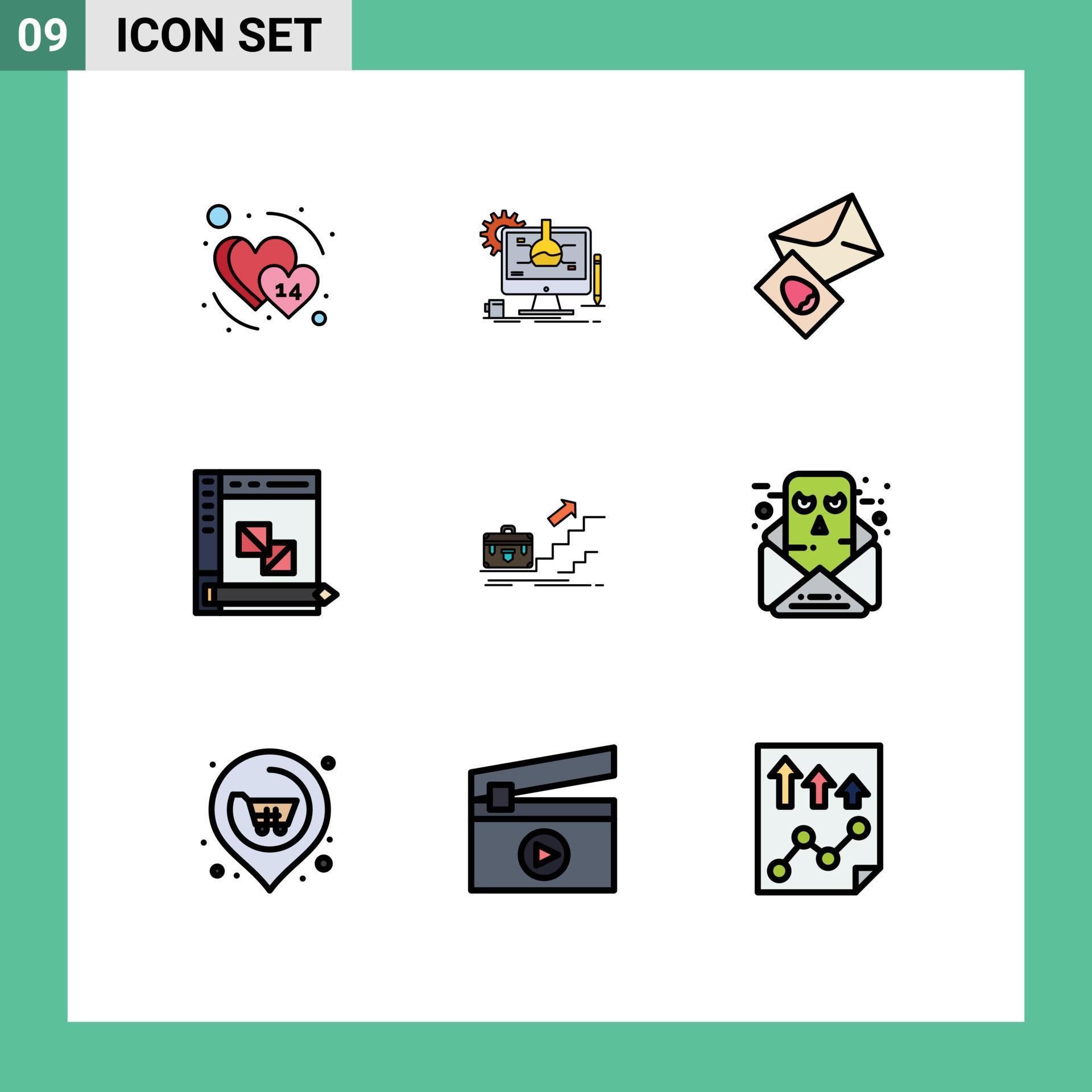 Set of 9 Modern UI Icons Symbols Signs for growth panel massege ...