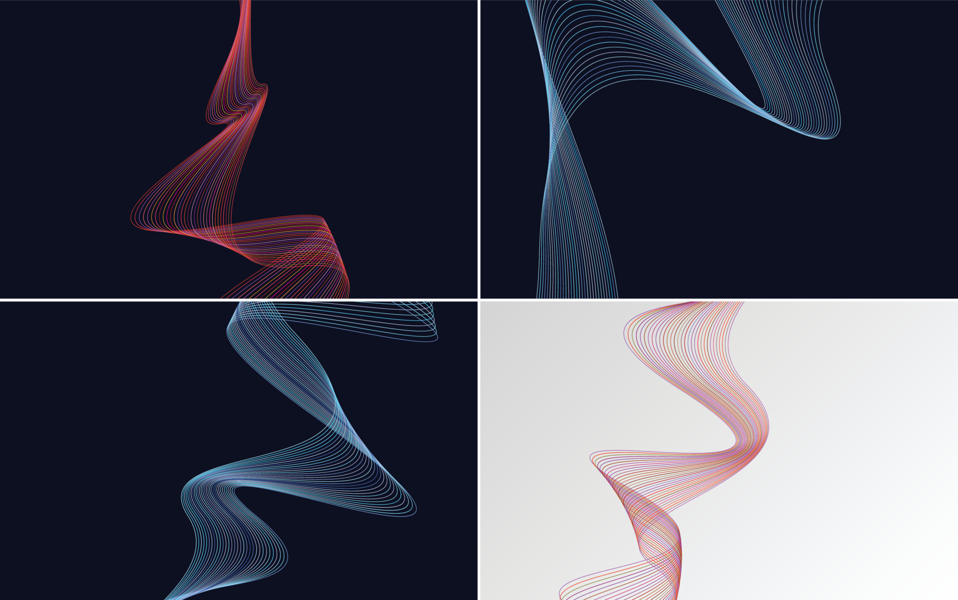 Set Of 4 Geometric Wave Pattern Background Abstract Waving Line