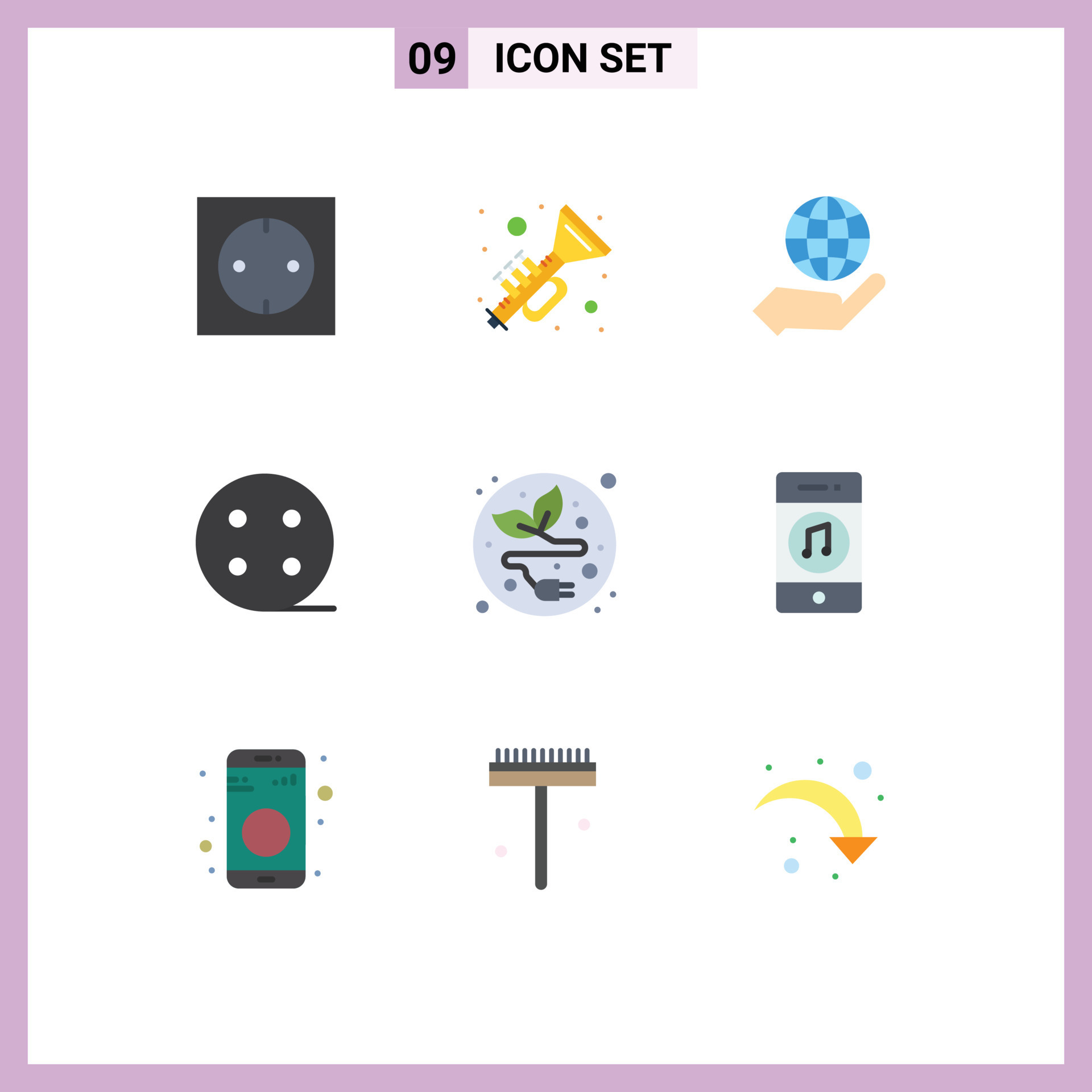 Flat Color Pack Of 9 Universal Symbols Of Leaf Alternative Energy Global Electric Battery