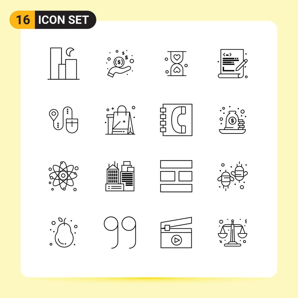 Universal Icon Symbols Group Of 16 Modern Outlines Of Web Coding Language Dollar Coding Hour