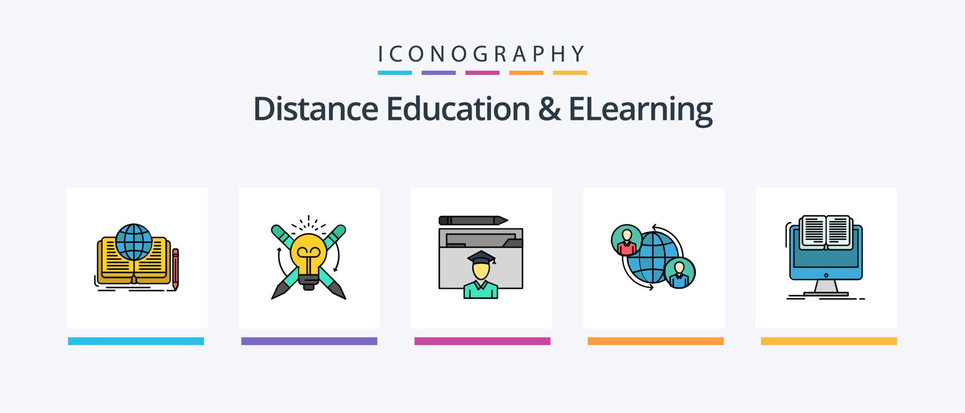 Distance Education And Elearning Line Filled 5 Icon Pack Including ...