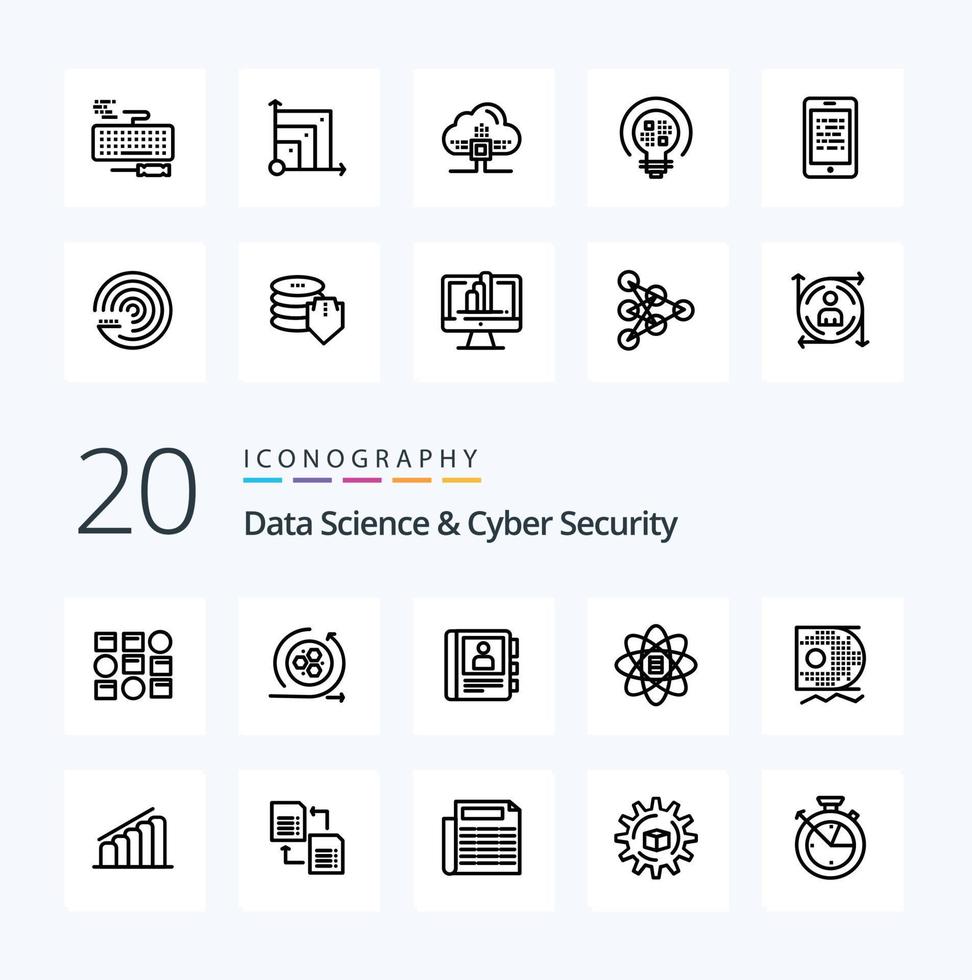 Paquete de iconos de 20 líneas de ciencia de datos y seguridad ...