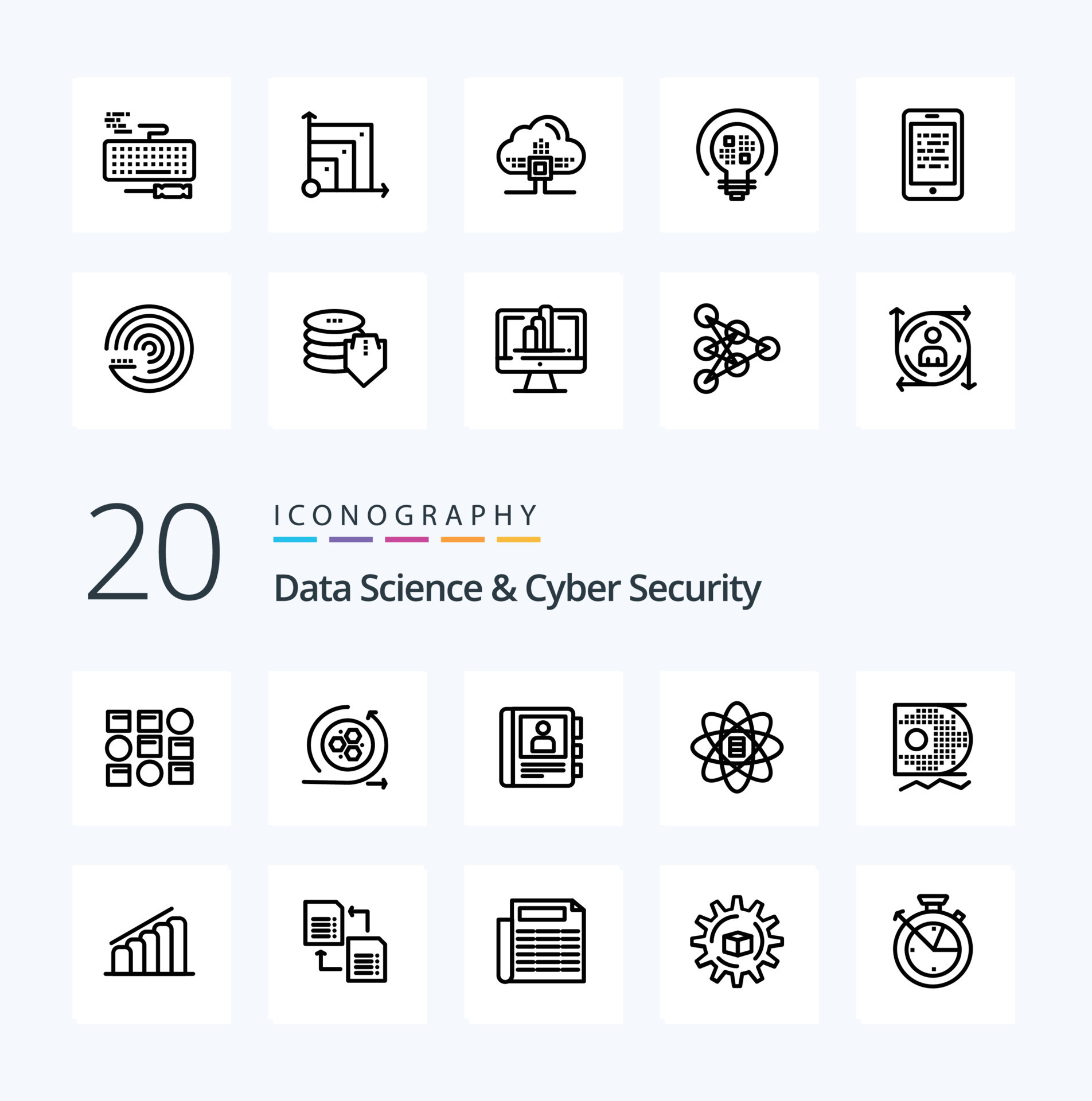 20 Data Science And Cyber Security Line icon Pack like scince dollar phone data scince data ...