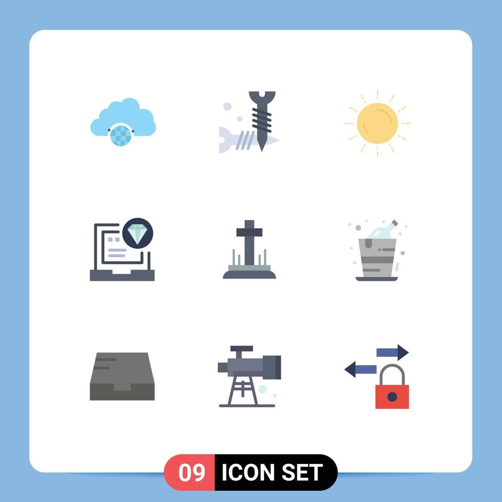 User Interface Pack Of 9 Basic Flat Colors Of Coding Browser Screws App Sunrise Editable Vector