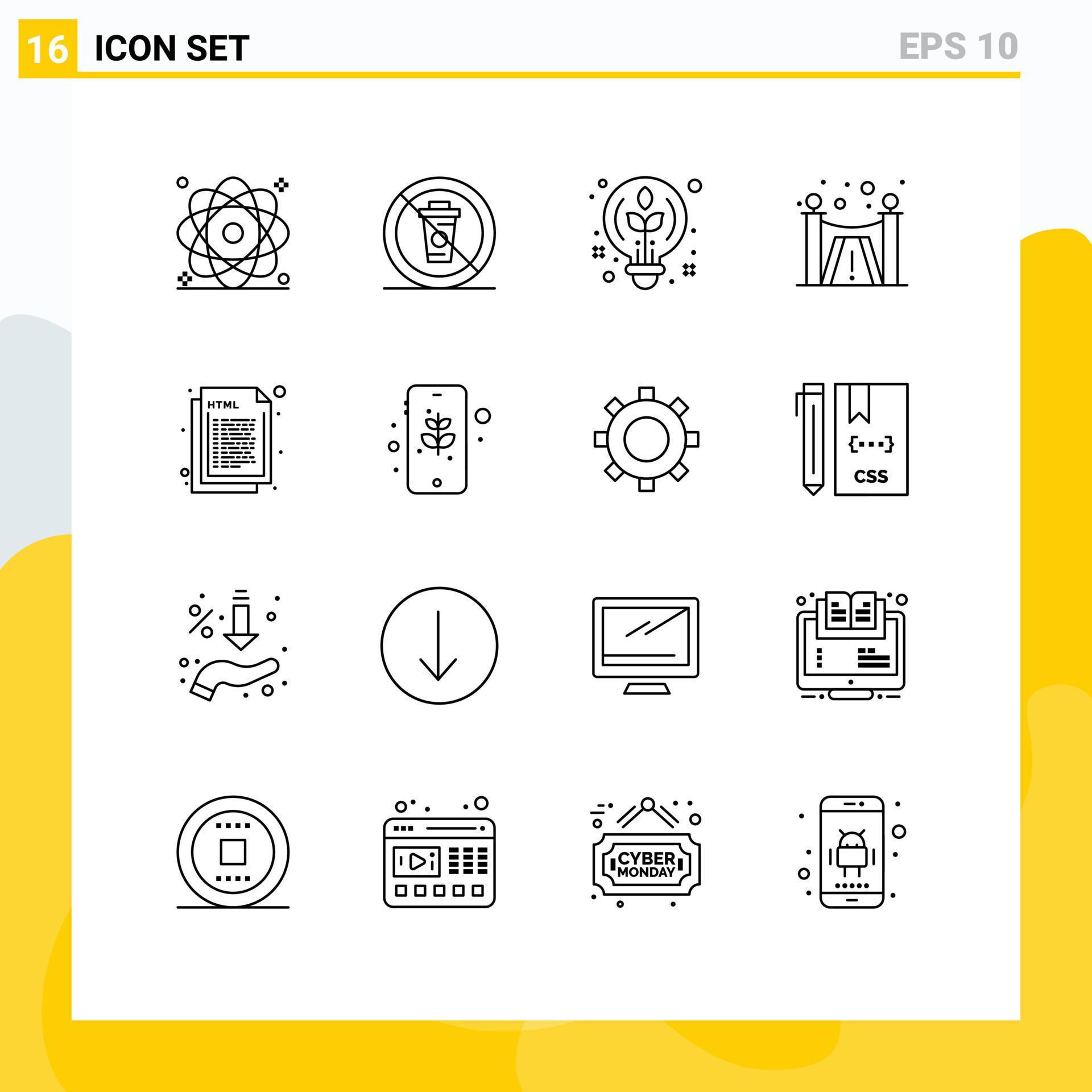 Set of 16 Vector Outlines on Grid for coding premium no design idea Editable Vector Design ...