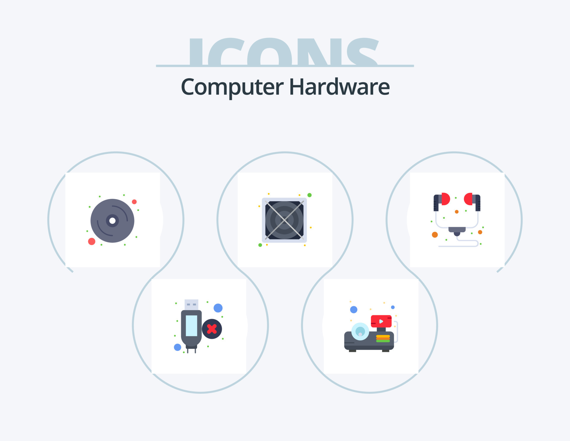 Computer Hardware Flat Icon Pack 5 Icon Design. . headphone. disk ...