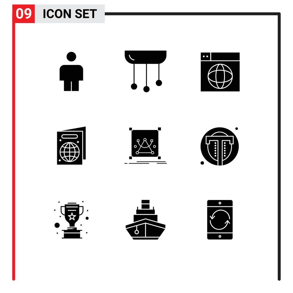 Editable Vector Line Pack of 9 Simple Solid Glyphs of object edit ...