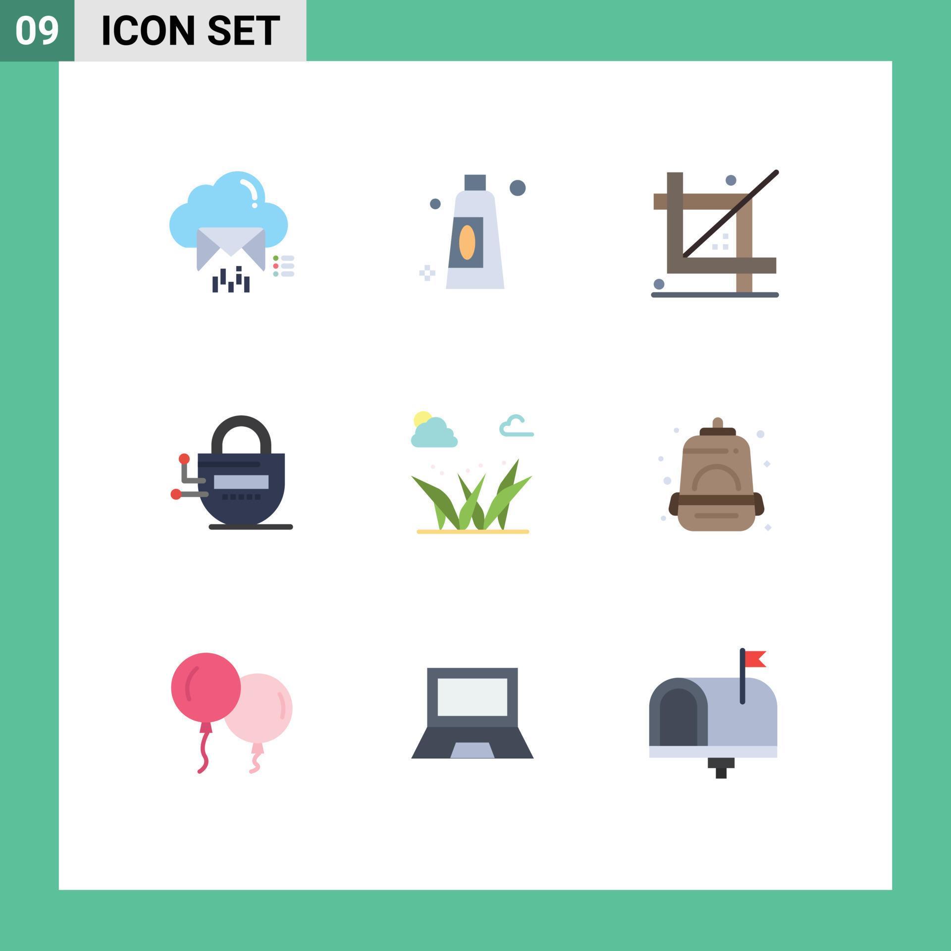 Set Of 9 Commercial Flat Colors Pack For Grass Server Coding Locked Programing Editable Vector