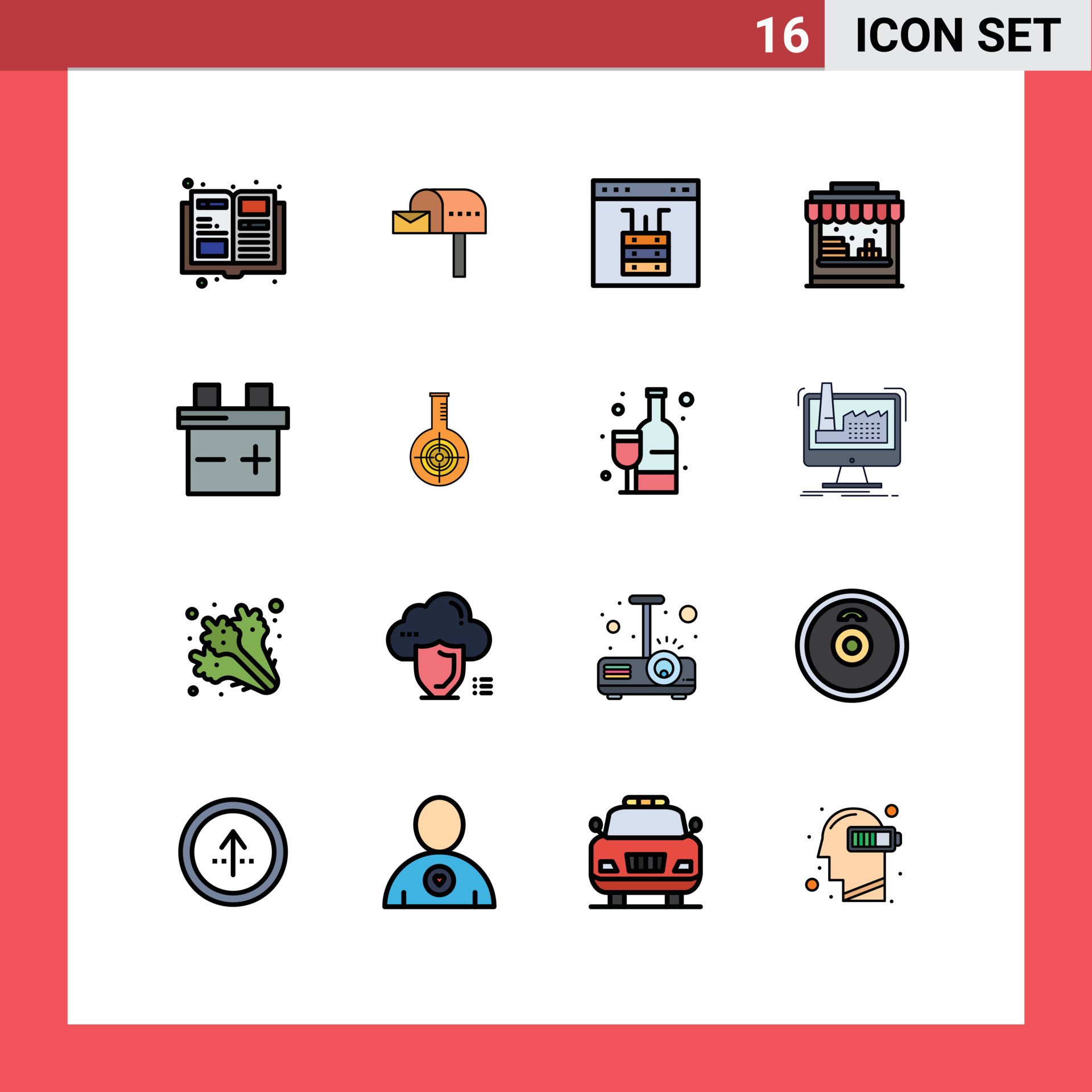 Stock Vector Icon Pack of 16 Line Signs and Symbols for chemical ...