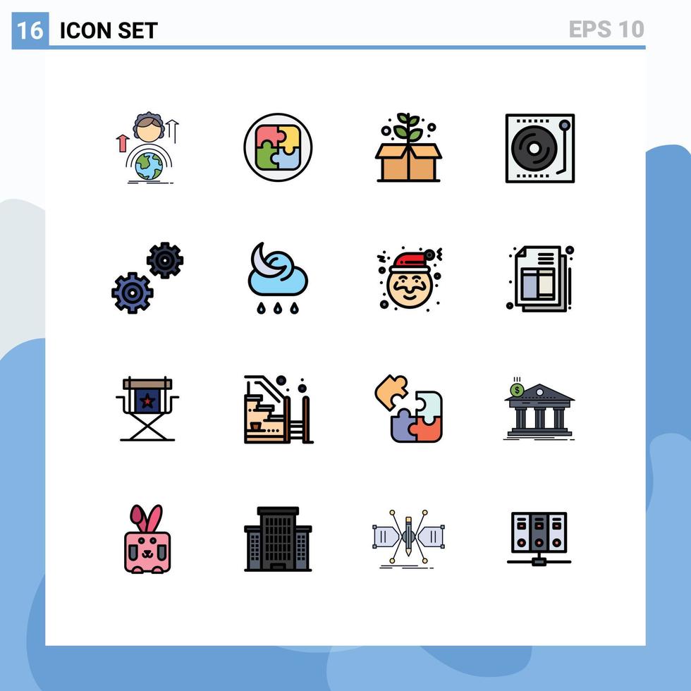 16 Universal Flat Color Filled Lines Set For Web And Mobile Applications Controls Turntable