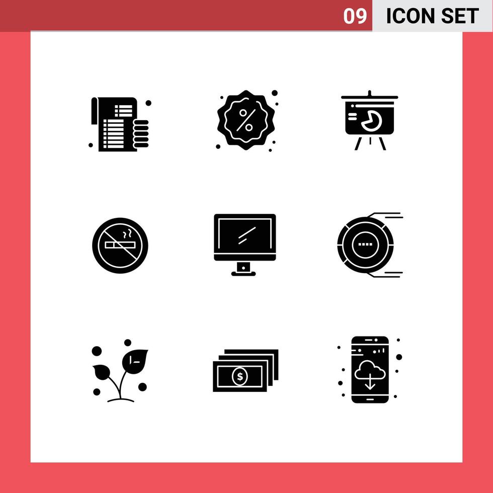 Modern Set of 9 Solid Glyphs Pictograph of computer no chart smoking ...