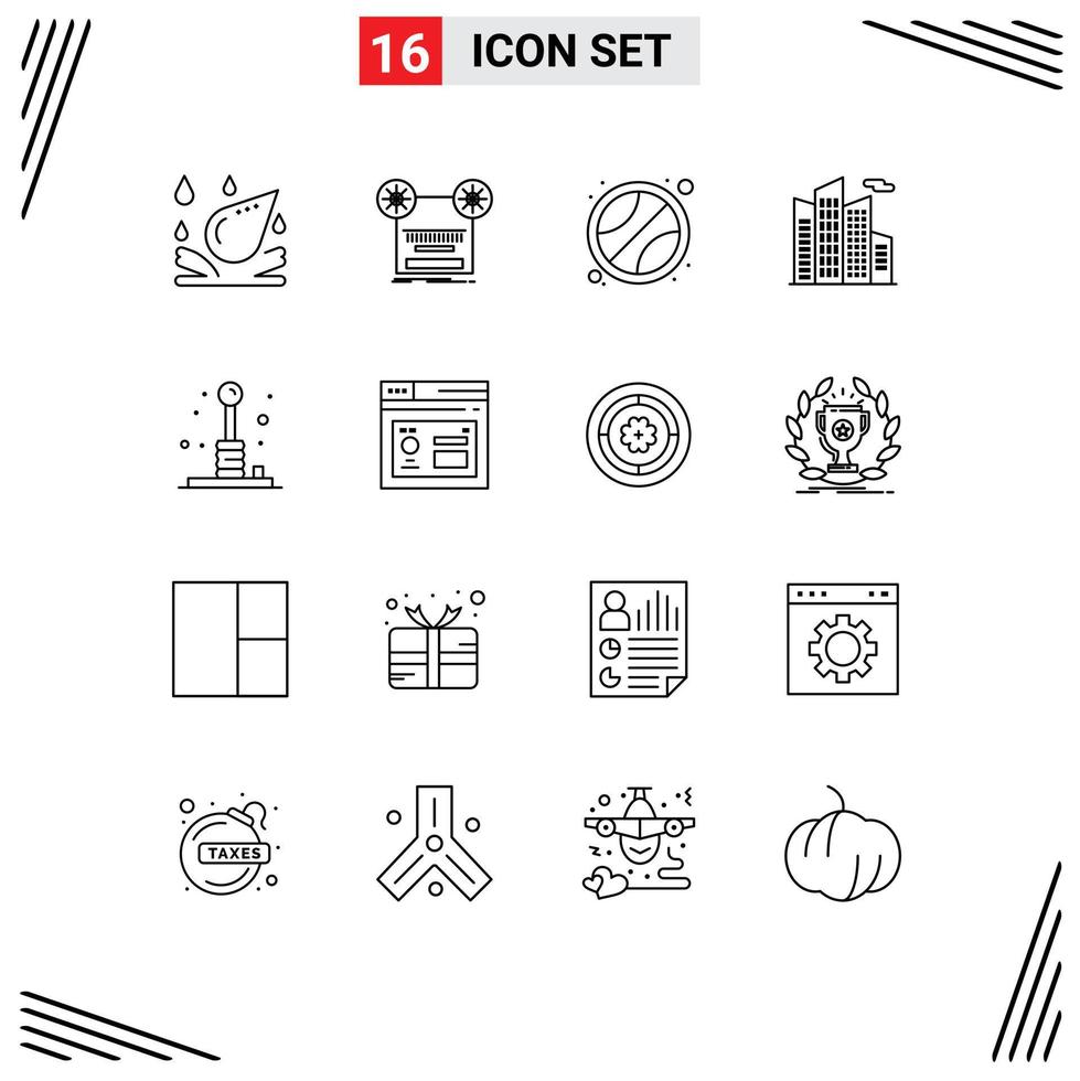 User Interface Pack Of 16 Basic Outlines Of Play Fun Ball Arcade Office Editable Vector Design