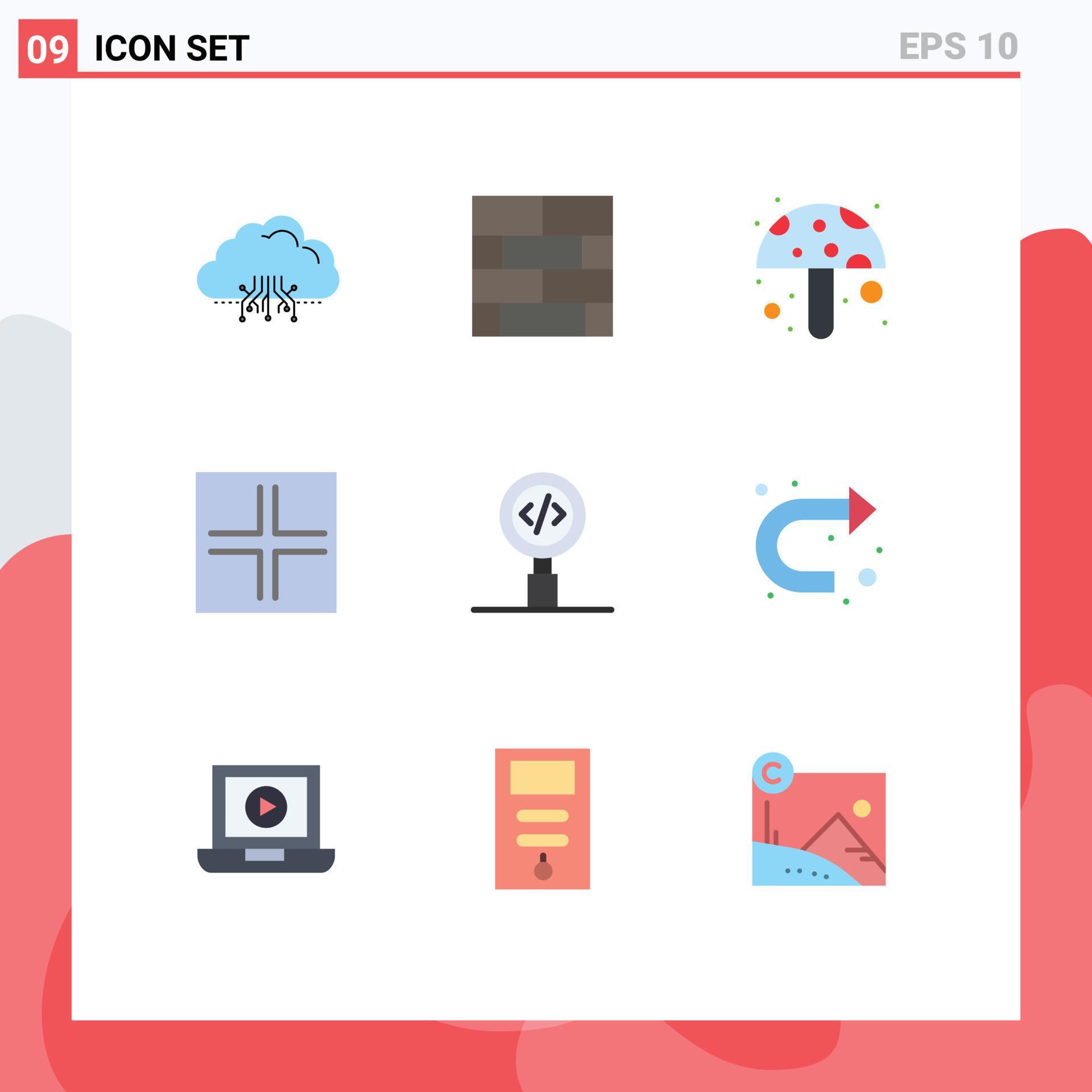 Pictogram Set Of 9 Simple Flat Colors Of Coding View Strategy Small