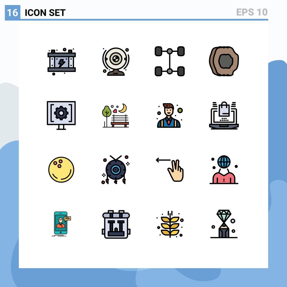 16 Thematic Vector Flat Color Filled Lines And Editable Symbols Of Customer Fruits Technology