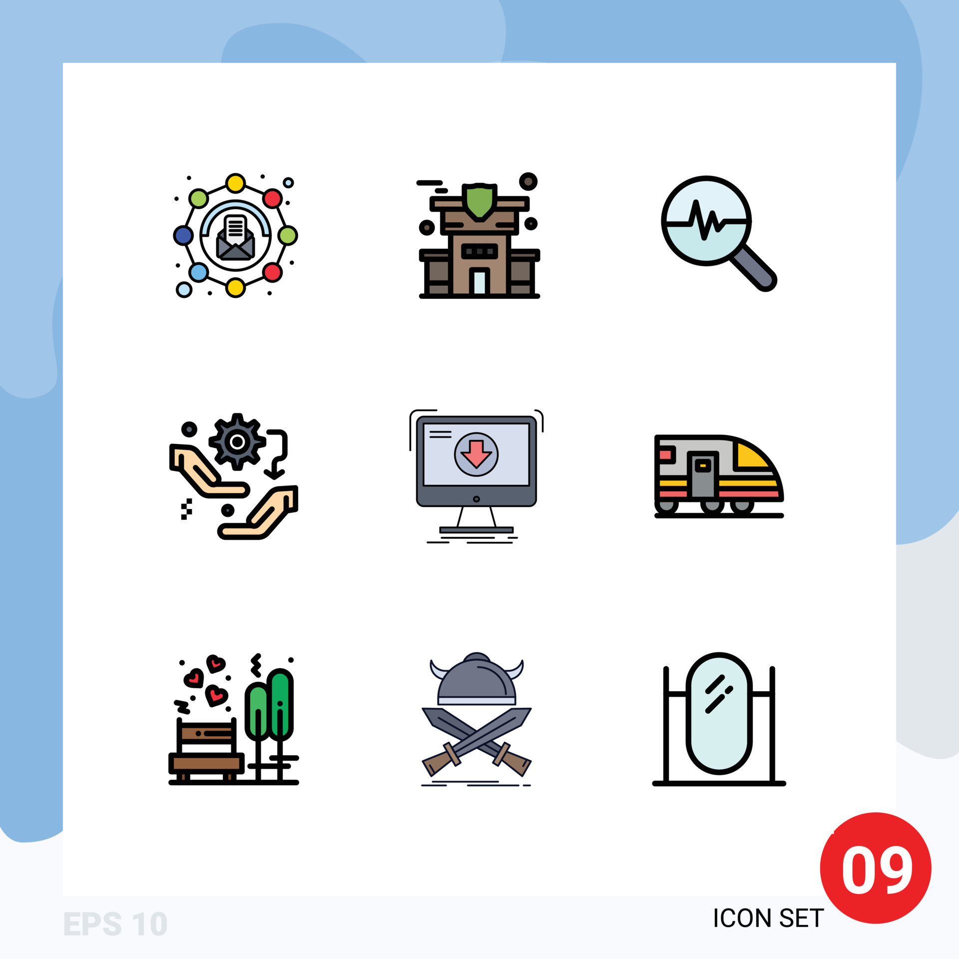 Set of 9 Vector Filledline Flat Colors on Grid for content setting info ...