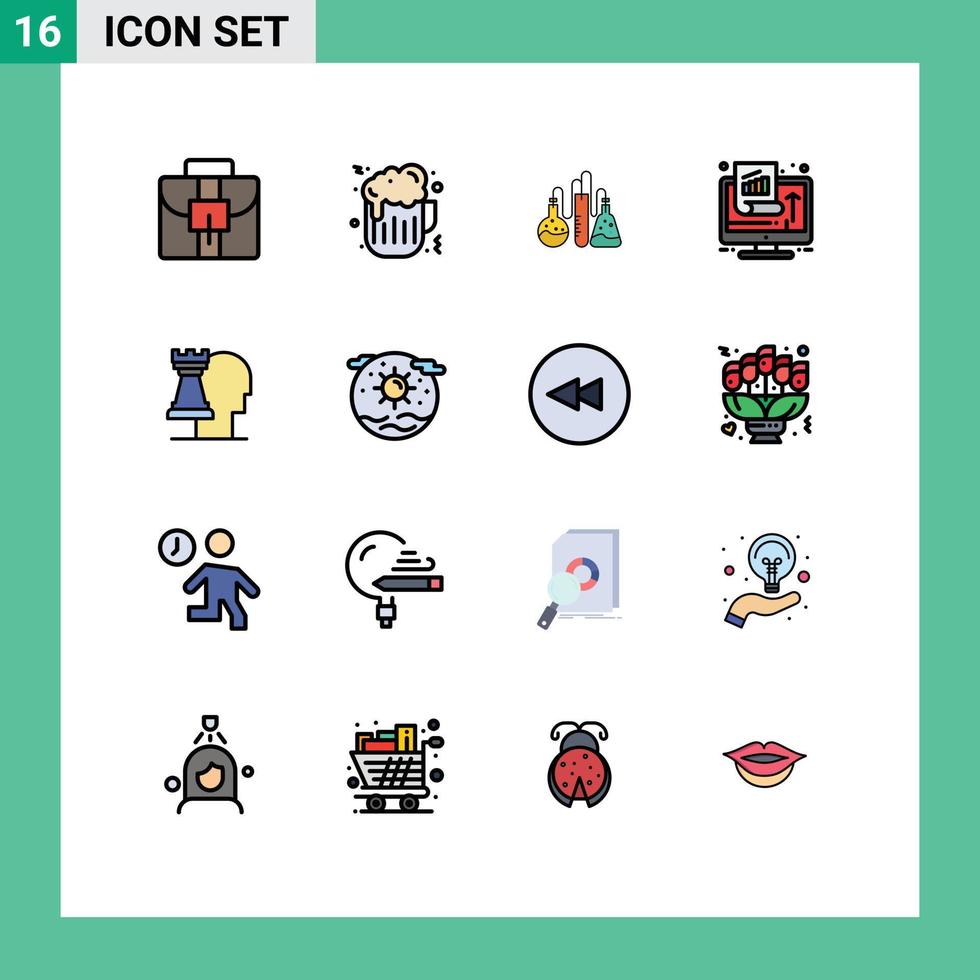 16 Universal Flat Color Filled Lines Set For Web And Mobile Applications Modern Business Lab