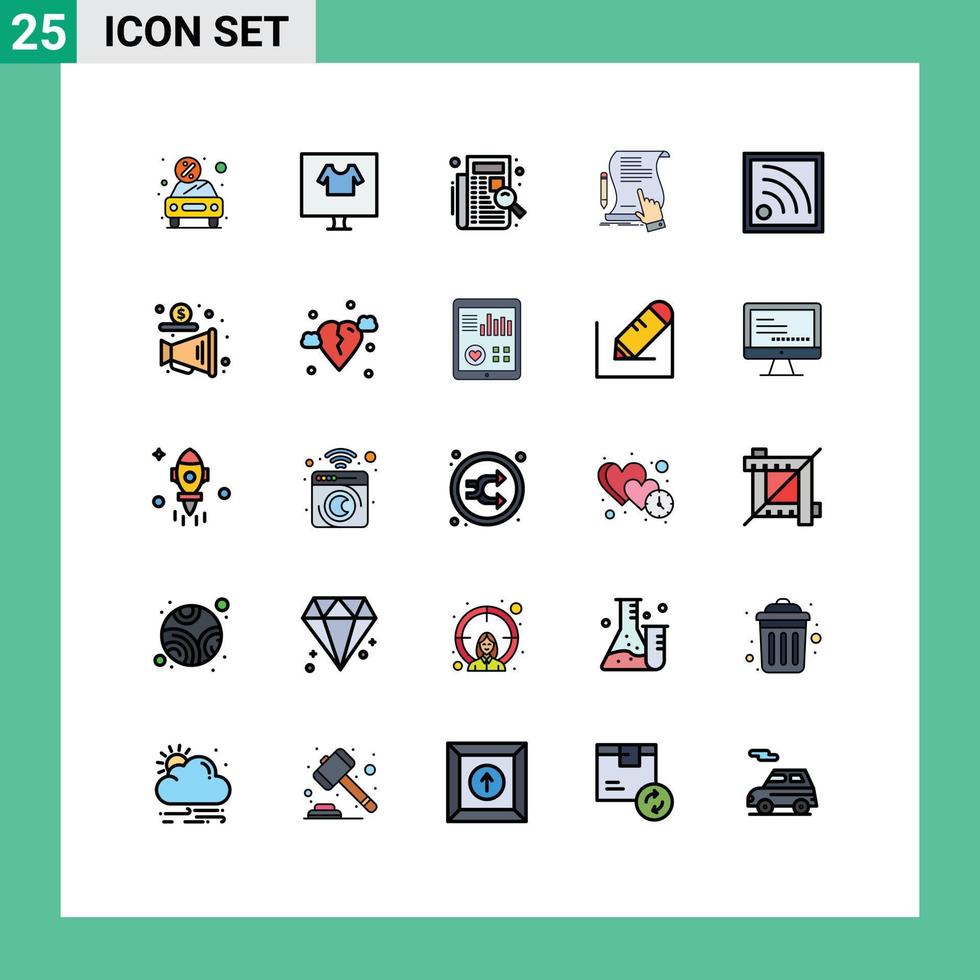 Mobile Interface Filled Line Flat Color Set Of 25 Pictograms Of Paper Contract Ecommerce