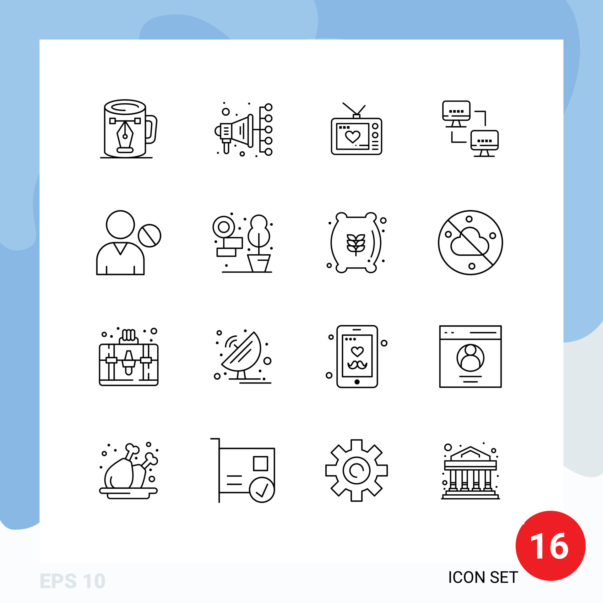 Pack of 16 Modern Outlines Signs and Symbols for Web Print Media such as human computers ...