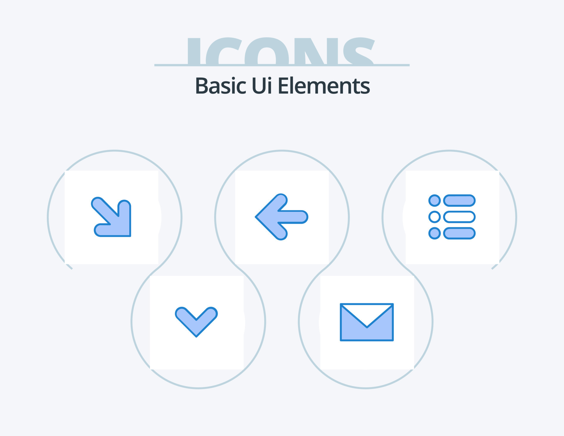 Basic Ui Elements Blue Icon Pack 5 Icon Design. text. list. arrow. point back. arrows 18586348 ...