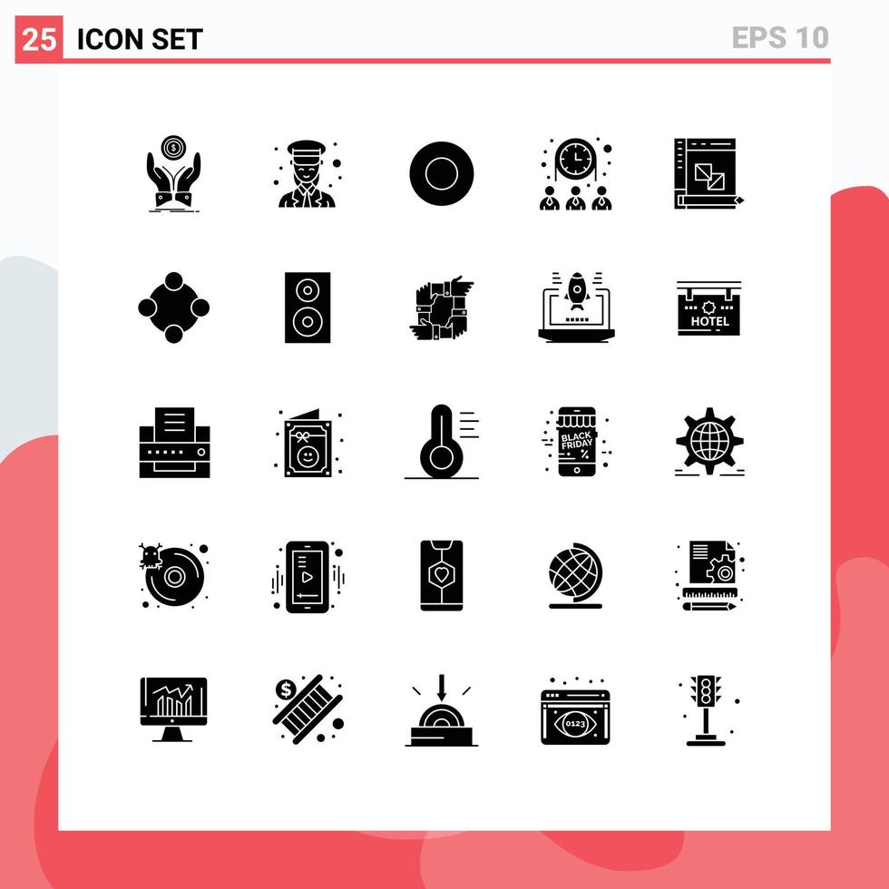 Set of 25 Vector Solid Glyphs on Grid for coding team police people ...