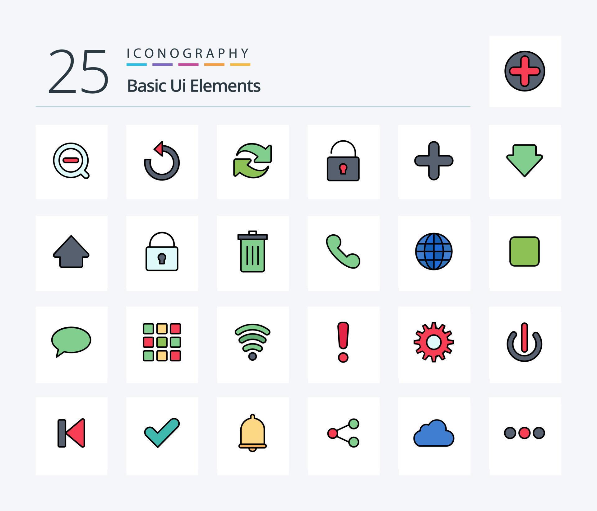Basic Ui Elements 25 Line Filled Icon Pack Including Downlod Arrow Unlock Sign New 18587411