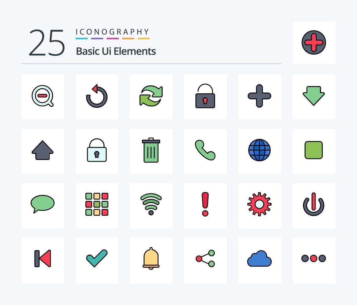 Basic Ui Elements 25 Line Filled Icon Pack Including Downlod Arrow Unlock Sign New 18587411