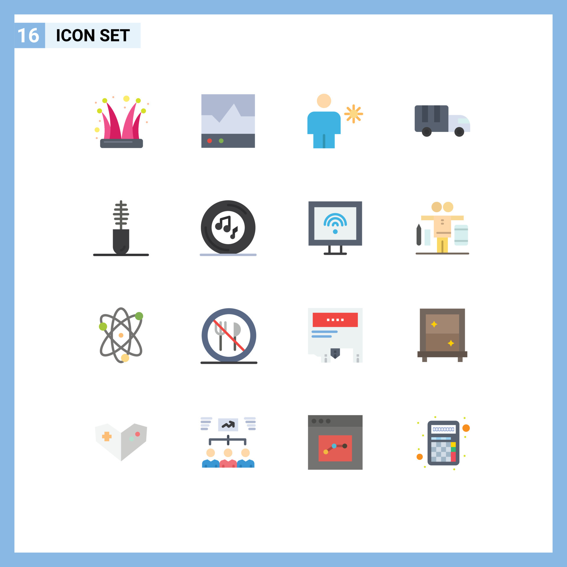 16 Thematic Vector Flat Colors And Editable Symbols Of Transport