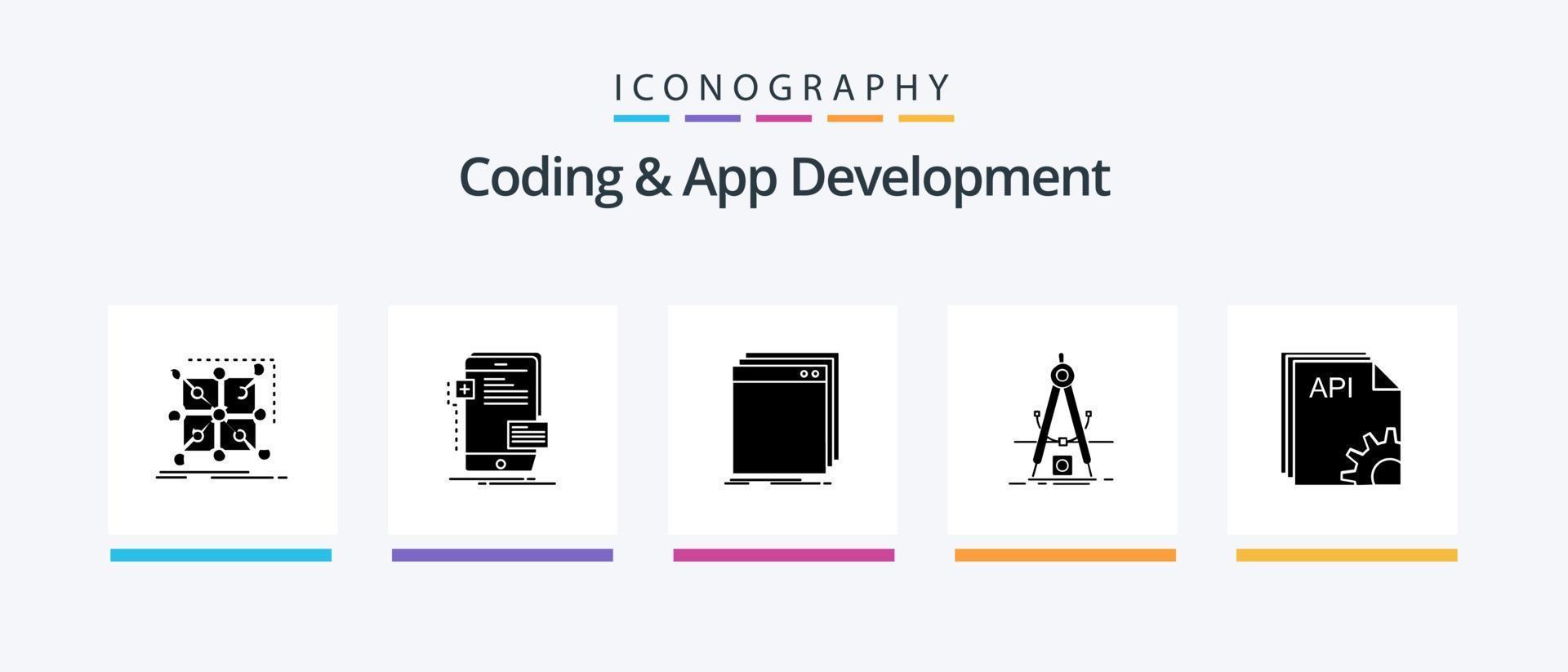Coding And App Development Glyph 5 Icon Pack Including product. design ...