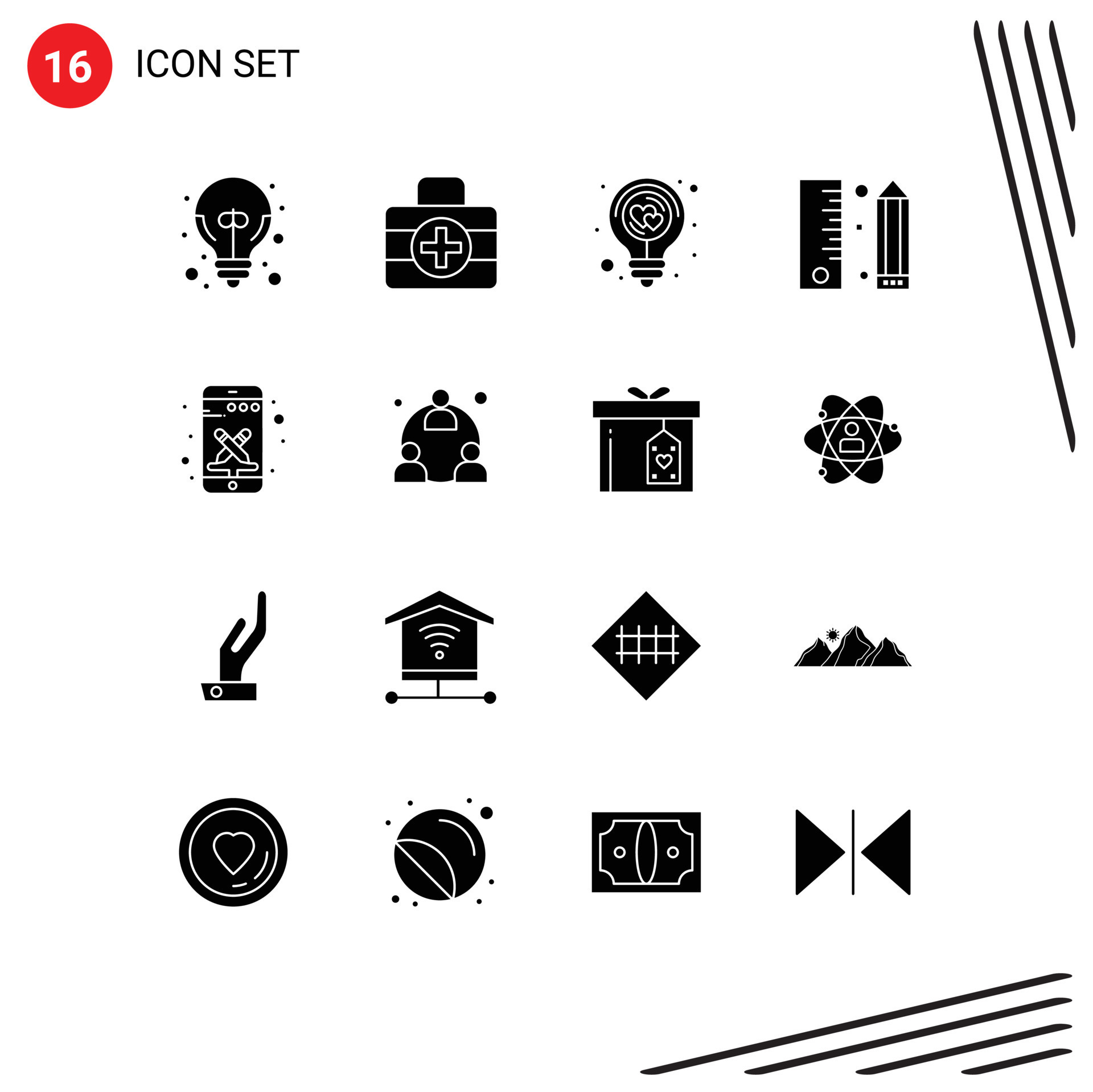 Universal Icon Symbols Group of 16 Modern Solid Glyphs of design pencil ...
