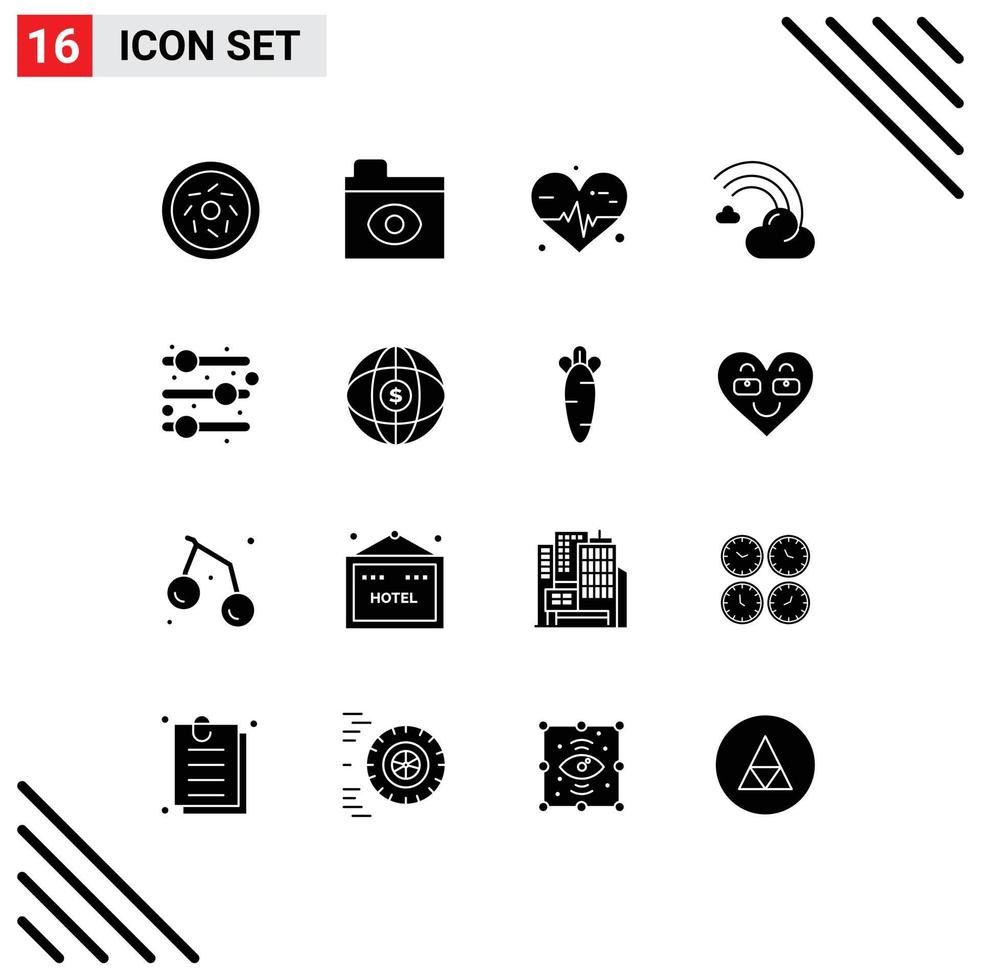 User Interface Pack Of 16 Basic Solid Glyphs Of Globe User Interface Medical Adjust Line
