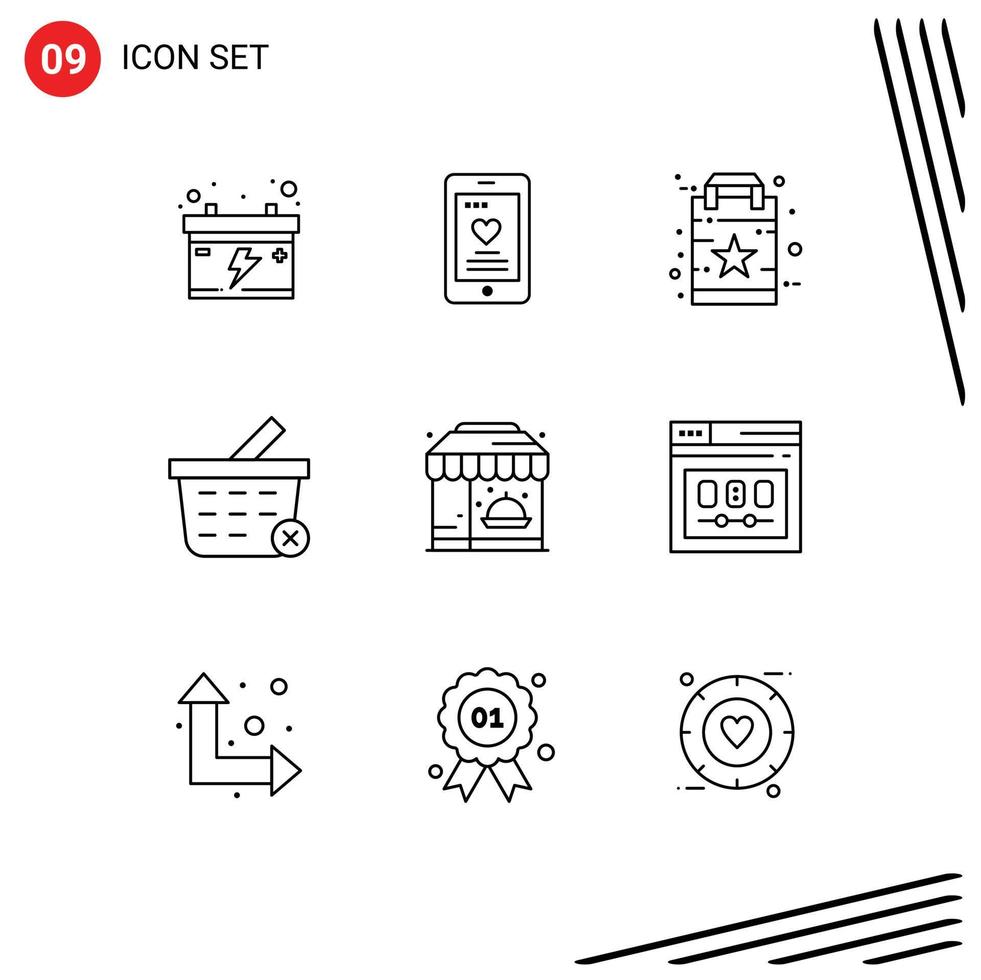 Editable Vector Line Pack Of 9 Simple Outlines Of Food Life Favorite City Delete Editable Vector