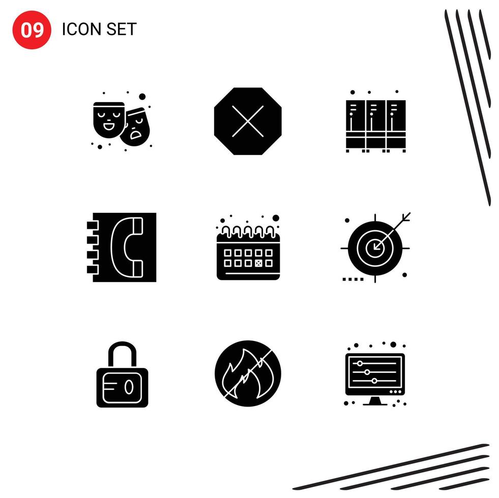 User Interface Pack of 9 Basic Solid Glyphs of clock information furniture contacts ...