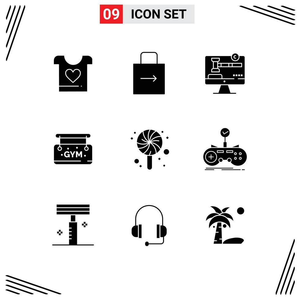 User Interface Pack Of 9 Basic Solid Glyphs Of Sweet Sign Security Board Law Editable Vector