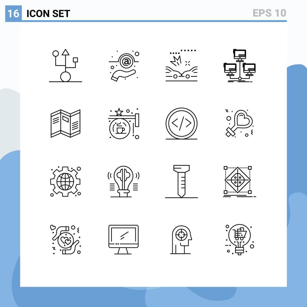 Editable Vector Line Pack Of 16 Simple Outlines Of Newspaper Network Support Connection Database