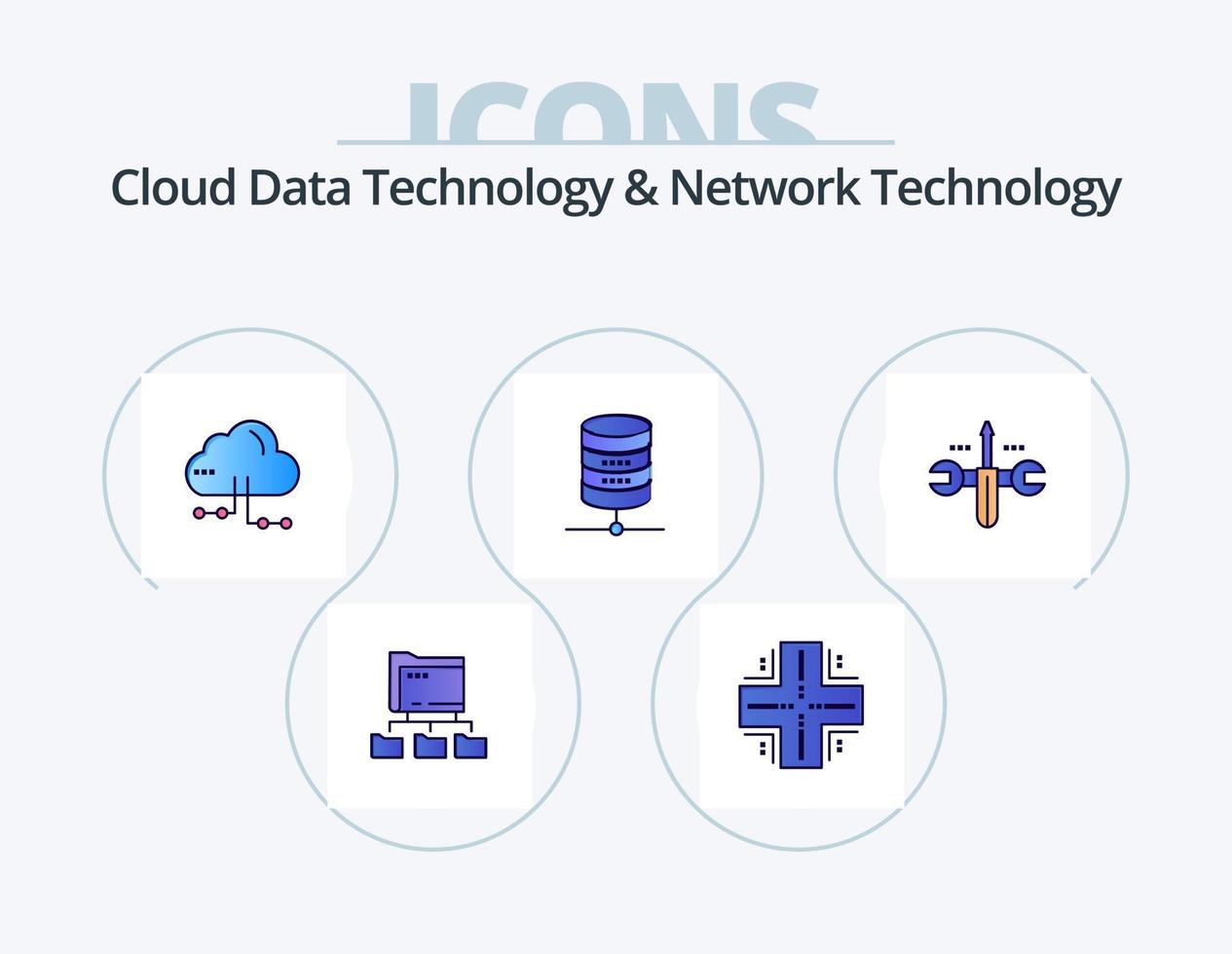 Cloud Data Technology And Network Technology Line Filled Icon Pack 5 Icon Design File Monitor