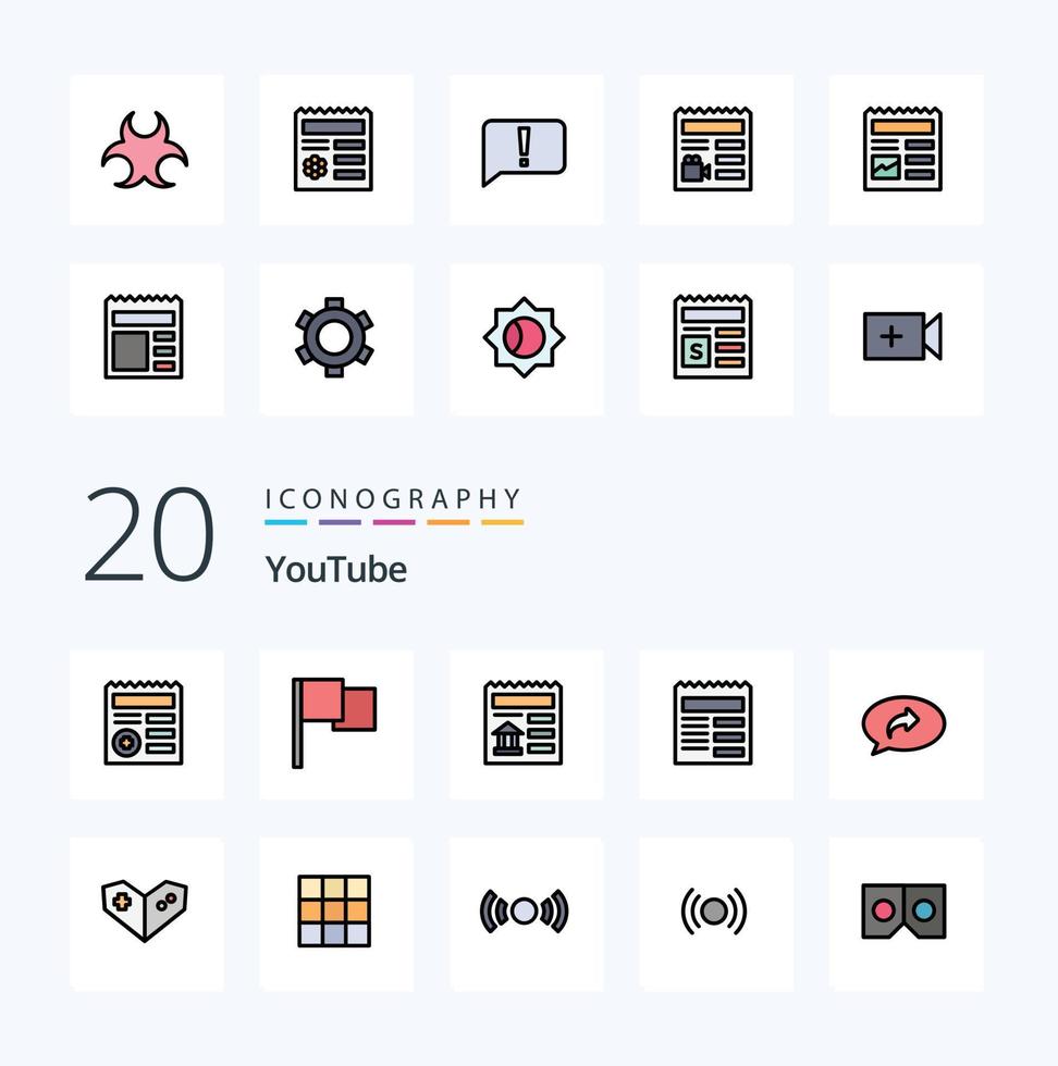 20 Youtube Line Filled Color icon Pack like arrow basic document ui text 18590184 Vector Art at ...