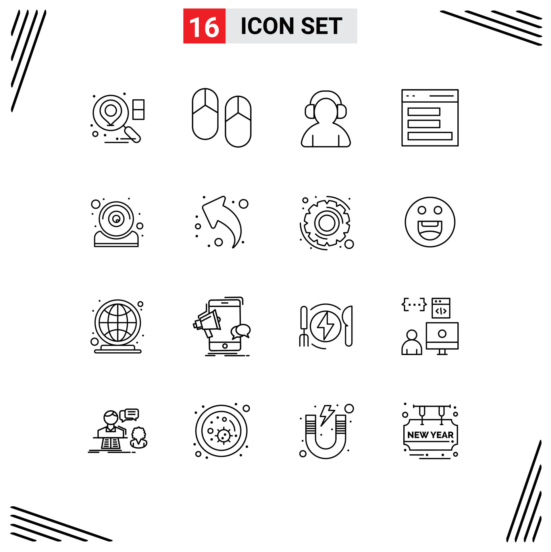 Set Of 16 Vector Outlines On Grid For It Computer Support User Contact Editable Vector Design