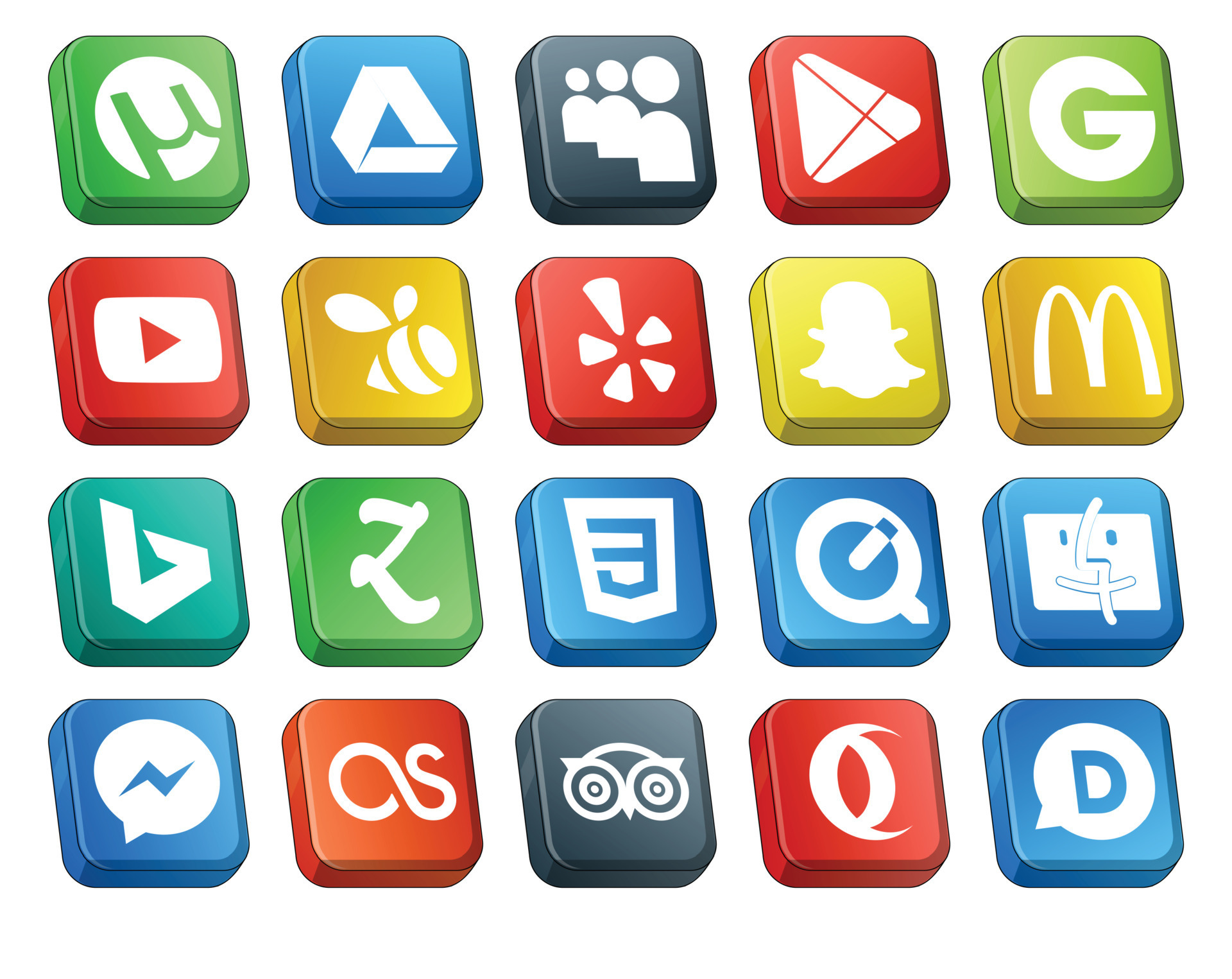 paquete de 20 íconos de redes sociales que incluye messenger quicktime swarm css bing 18591300 ...