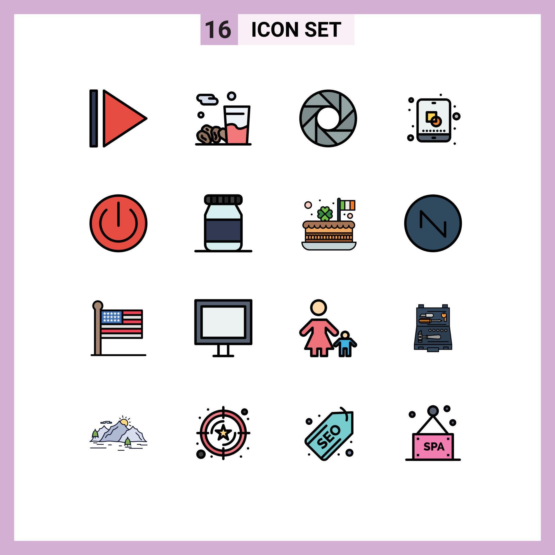 Set Of 16 Modern Ui Icons Symbols Signs For Bottle Gadgets Design Electronics Button Editable
