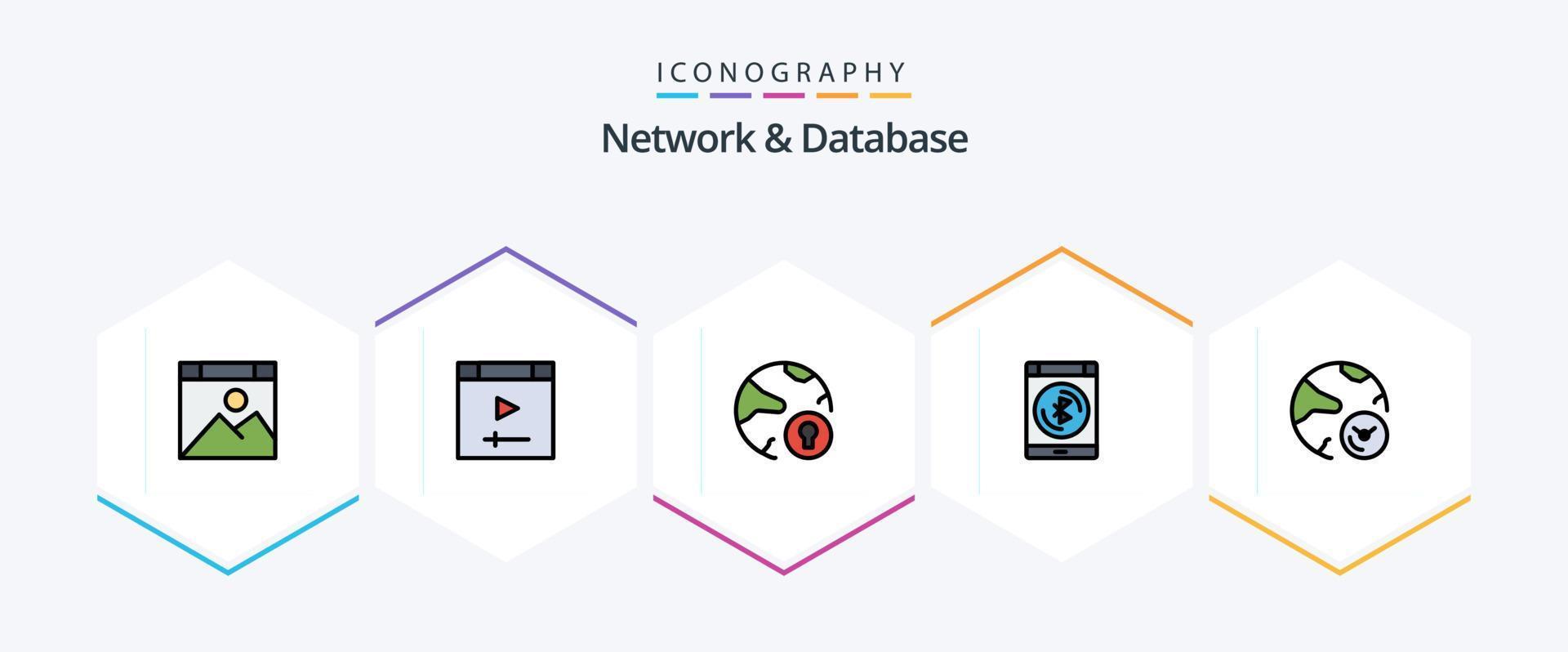 Network And Database 25 FilledLine icon pack including information. analysis. padlock. data ...