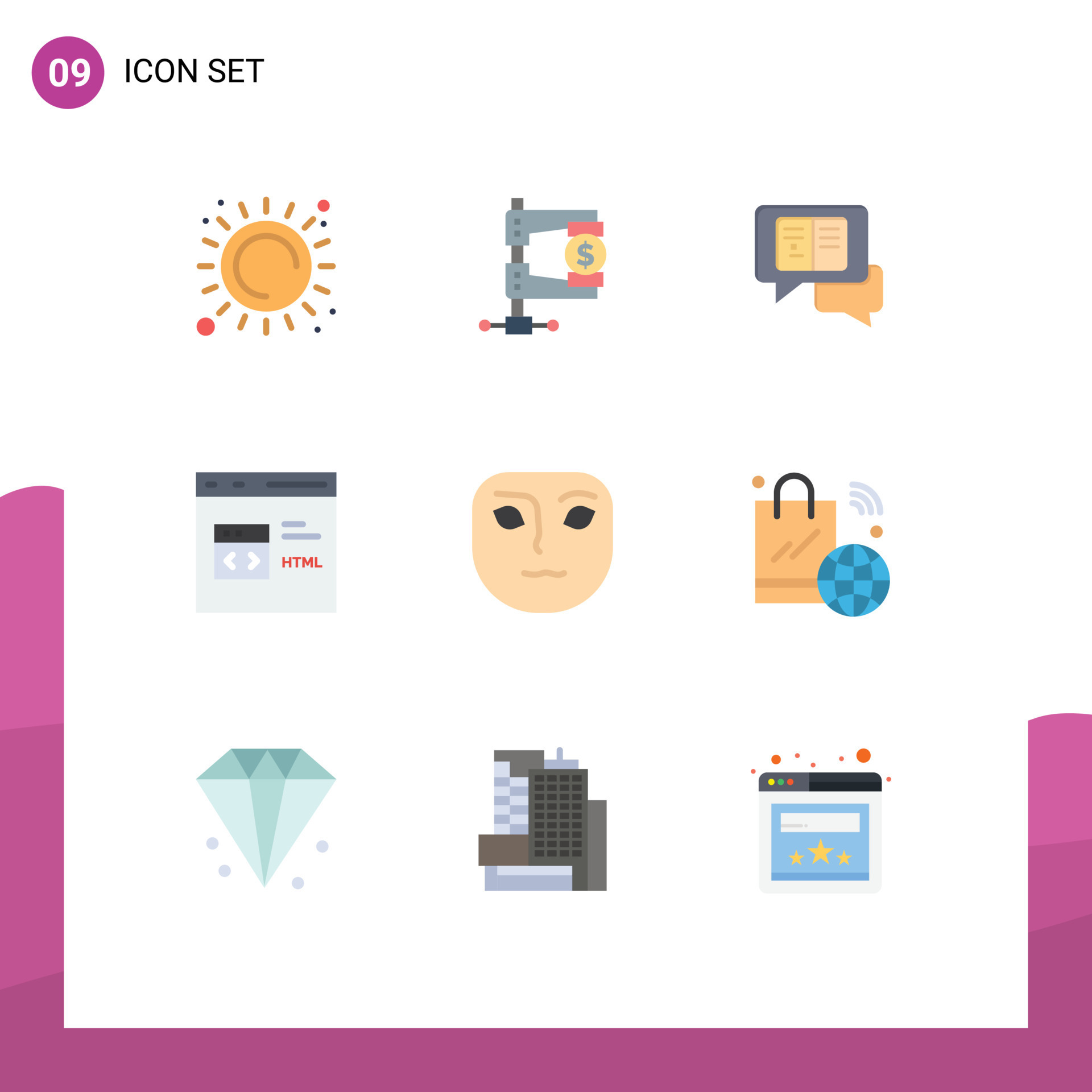 Flat Color Pack Of 9 Universal Symbols Of Html Develop Reform Coding Sms Editable Vector Design