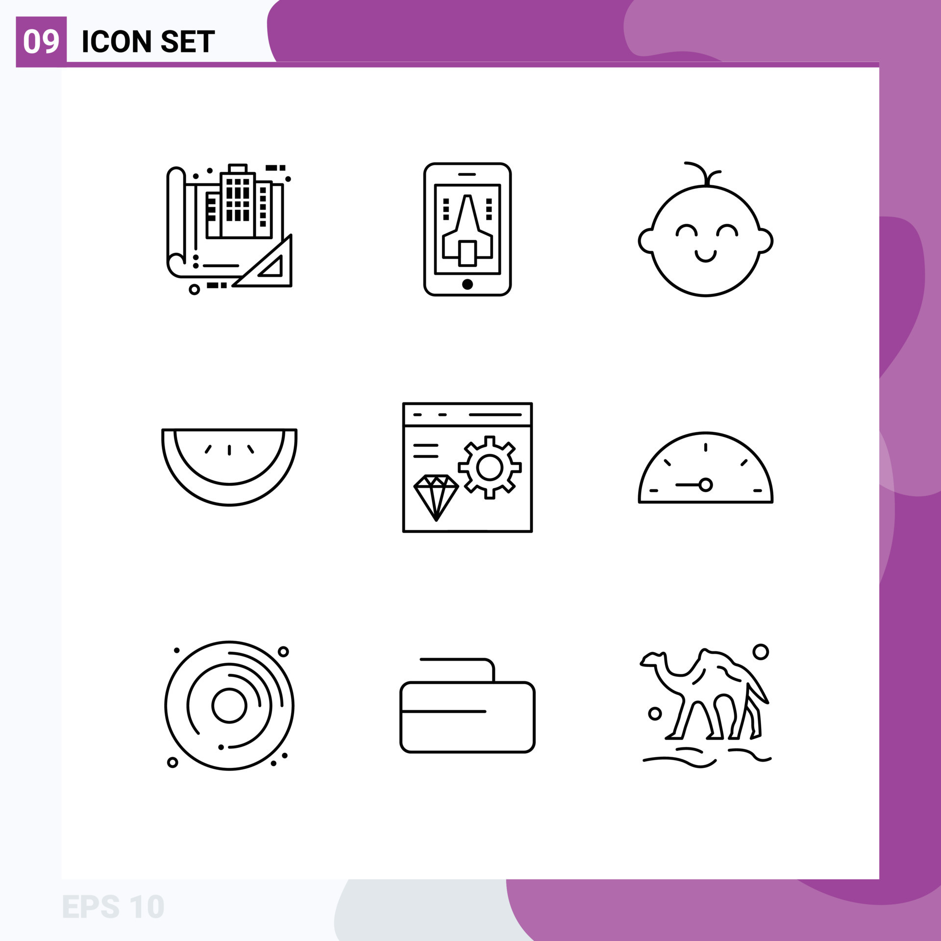 Set Of 9 Commercial Outlines Pack For Develop Brower Smartphone App