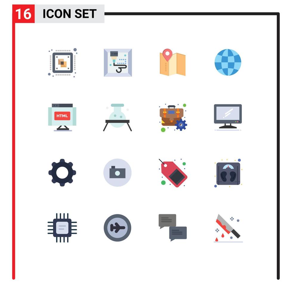 Set of 16 Vector Flat Colors on Grid for html code map geography earth ...