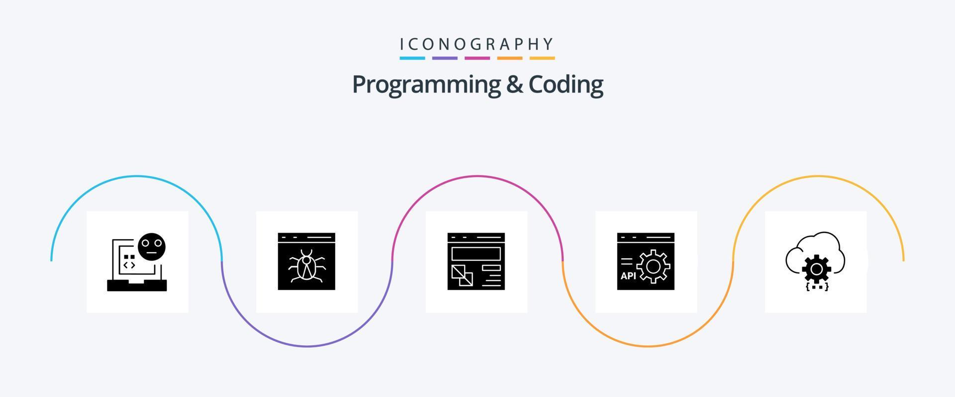 Programming And Coding Glyph 5 Icon Pack Including develop. browser. develop. webpage ...