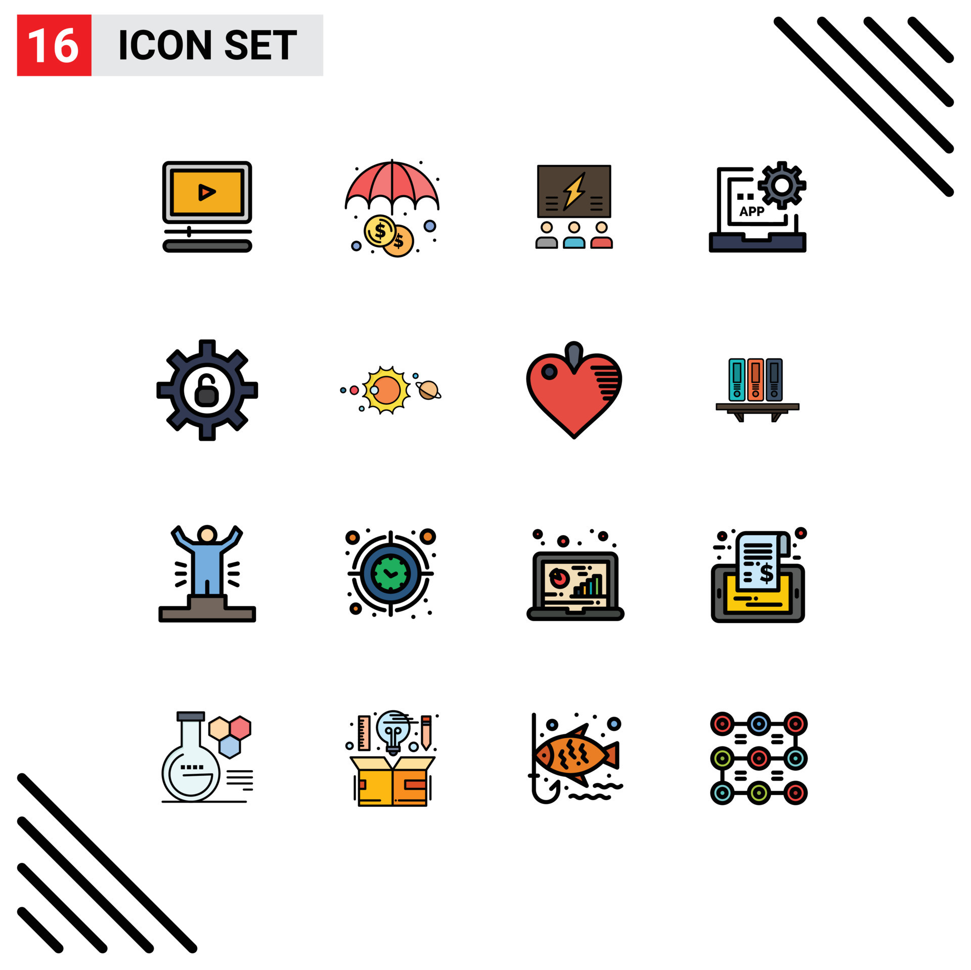 16 Thematic Vector Flat Color Filled Lines And Editable Symbols Of Development Coding Group App