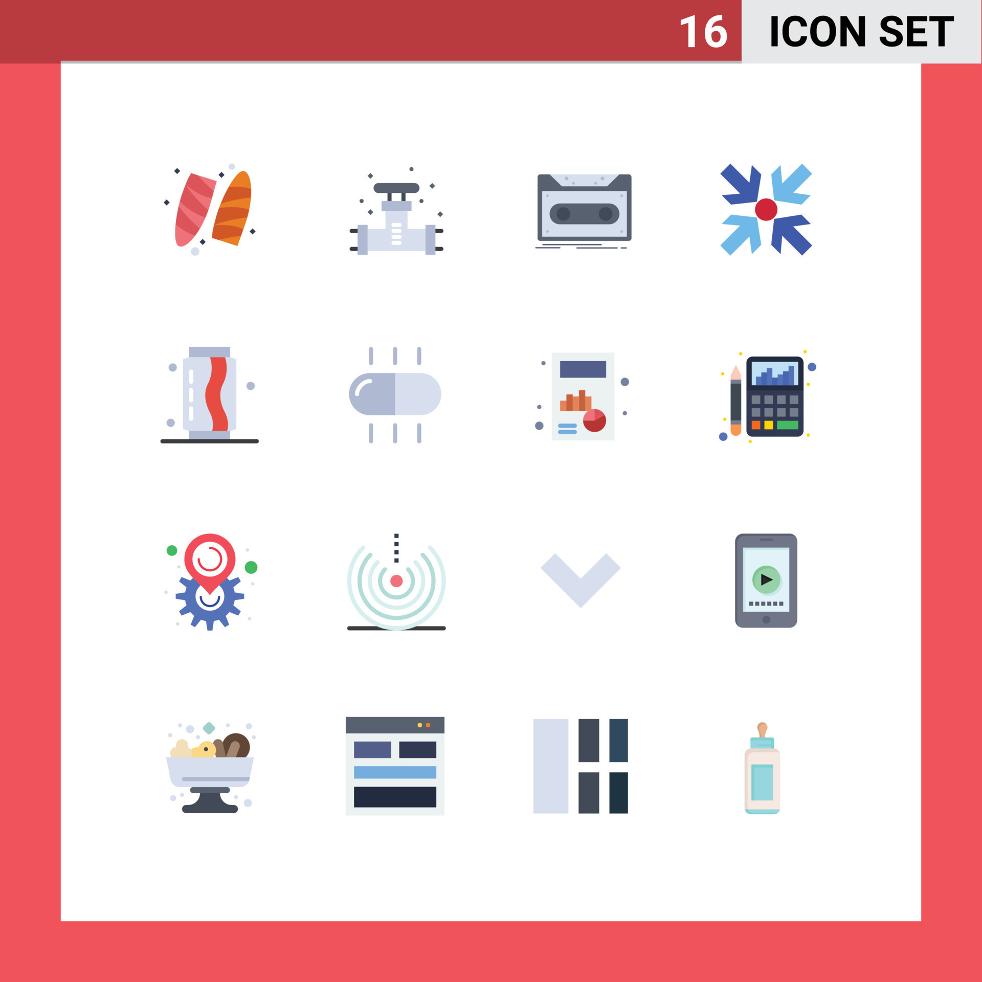 16 Universal Flat Colors Set For Web And Mobile Applications Can Enlarge Valve Arrows Tape