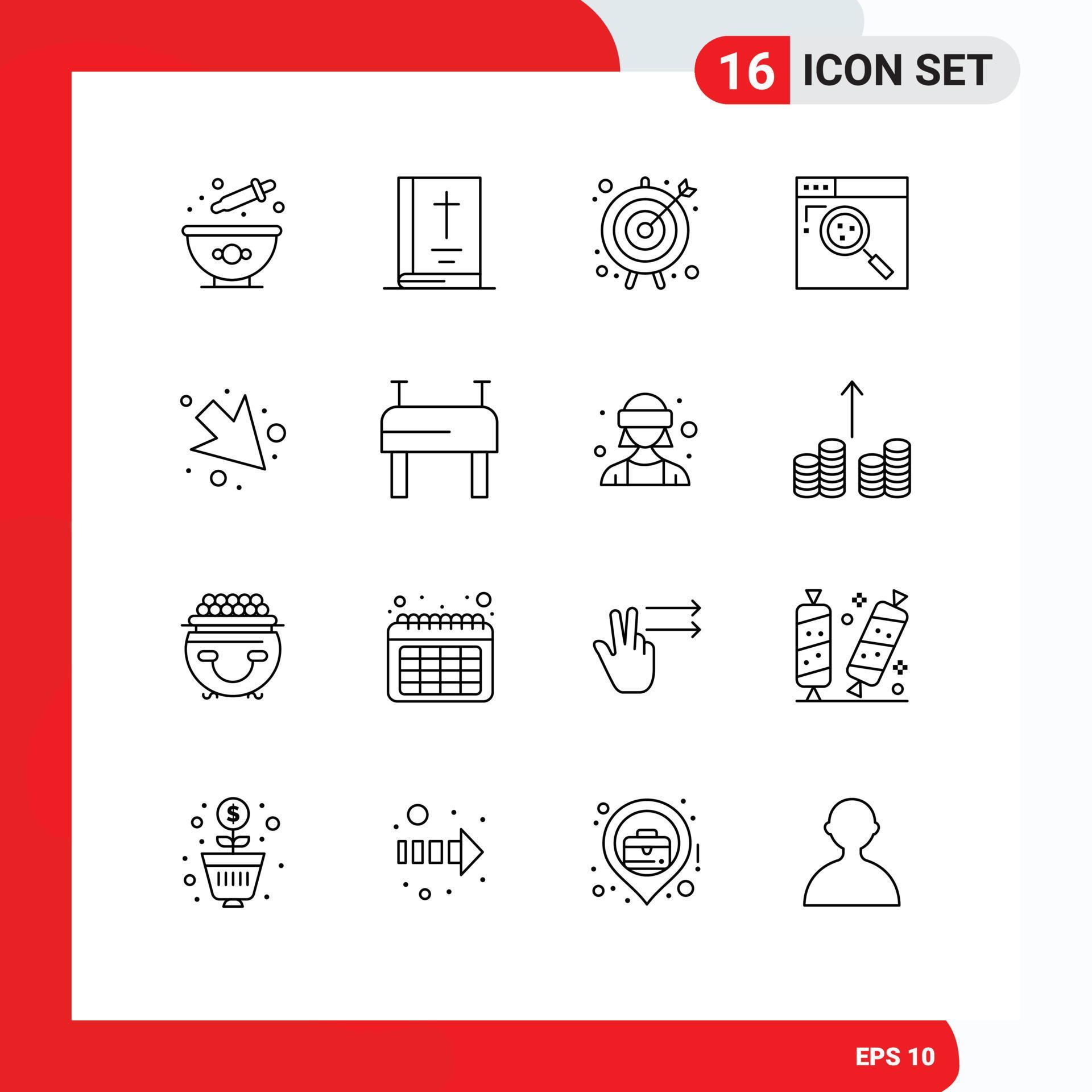 Set of 16 Vector Outlines on Grid for down web arrow search browser Editable Vector Design ...