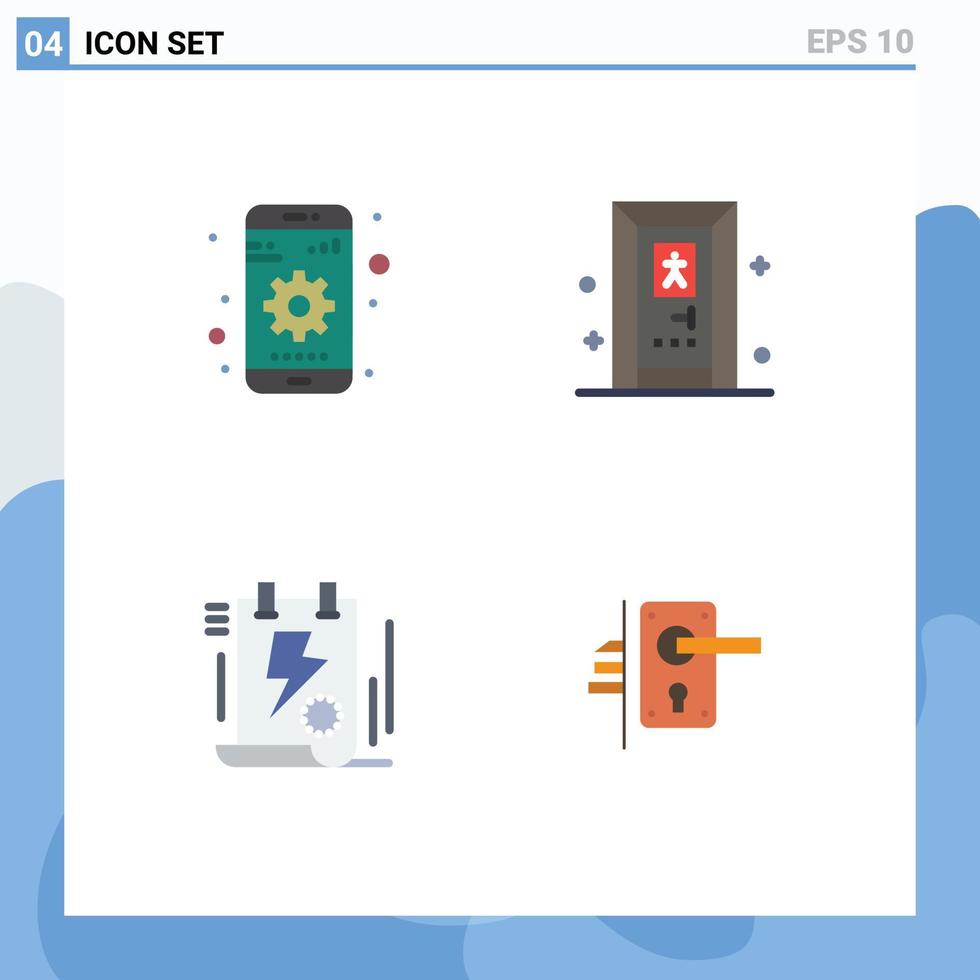 Mobile Interface Flat Icon Set of 4 Pictograms of gear file device bath ...