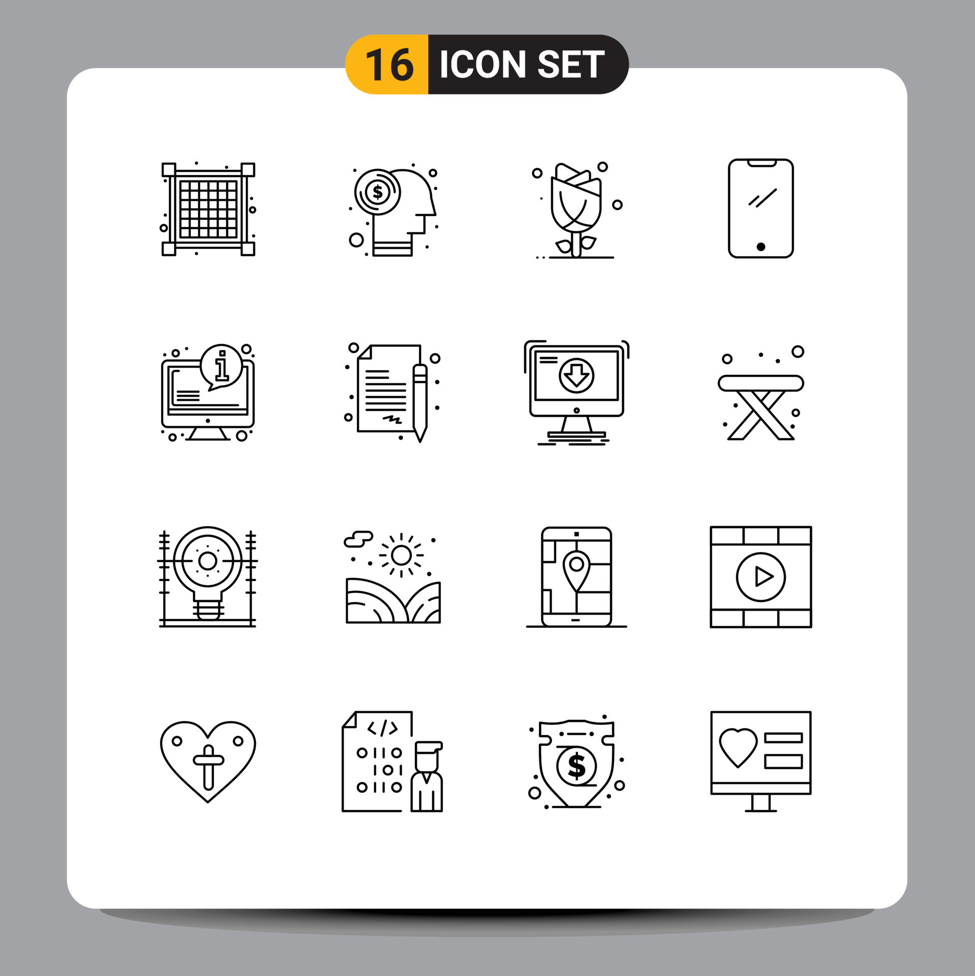 Mobile Interface Outline Set Of 16 Pictograms Of System Android Floral Mobile Phone Editable